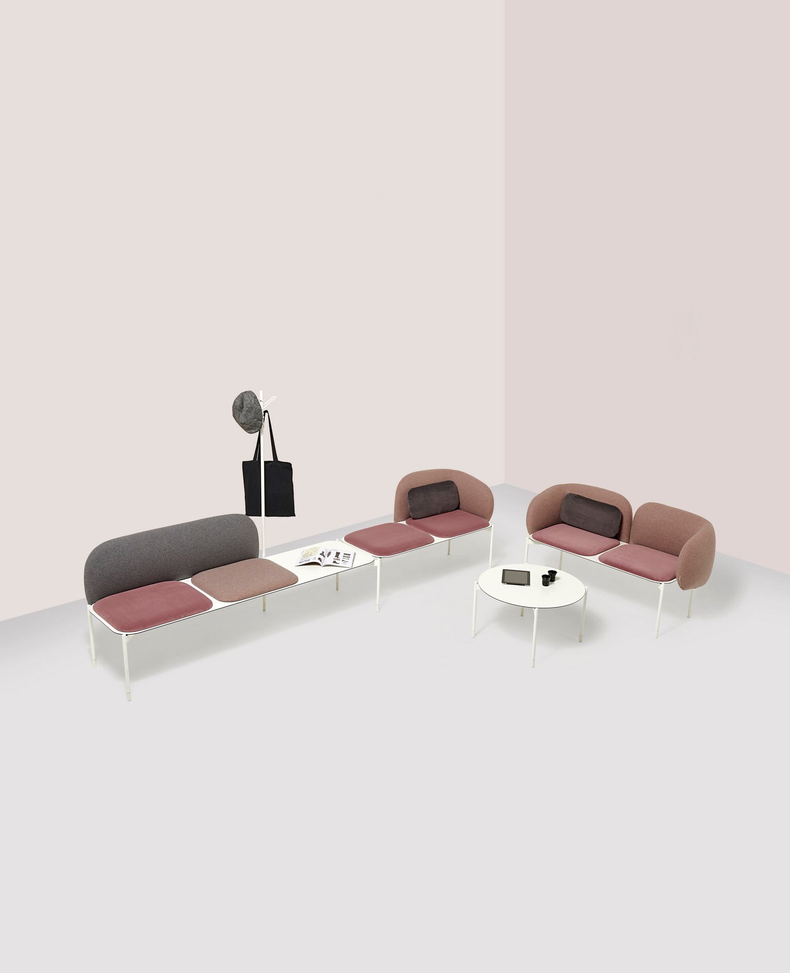 SNAKE Modular fabric bench with back By Diemme