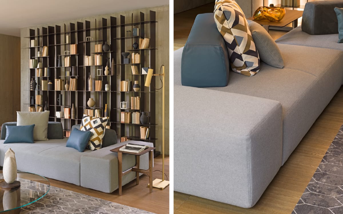 Upholstered modular fabric bench with back SOFTBENCH By Flou