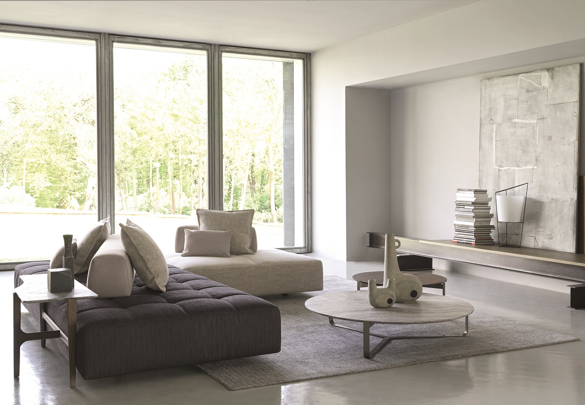 Upholstered modular fabric bench with back SOFTBENCH By Flou