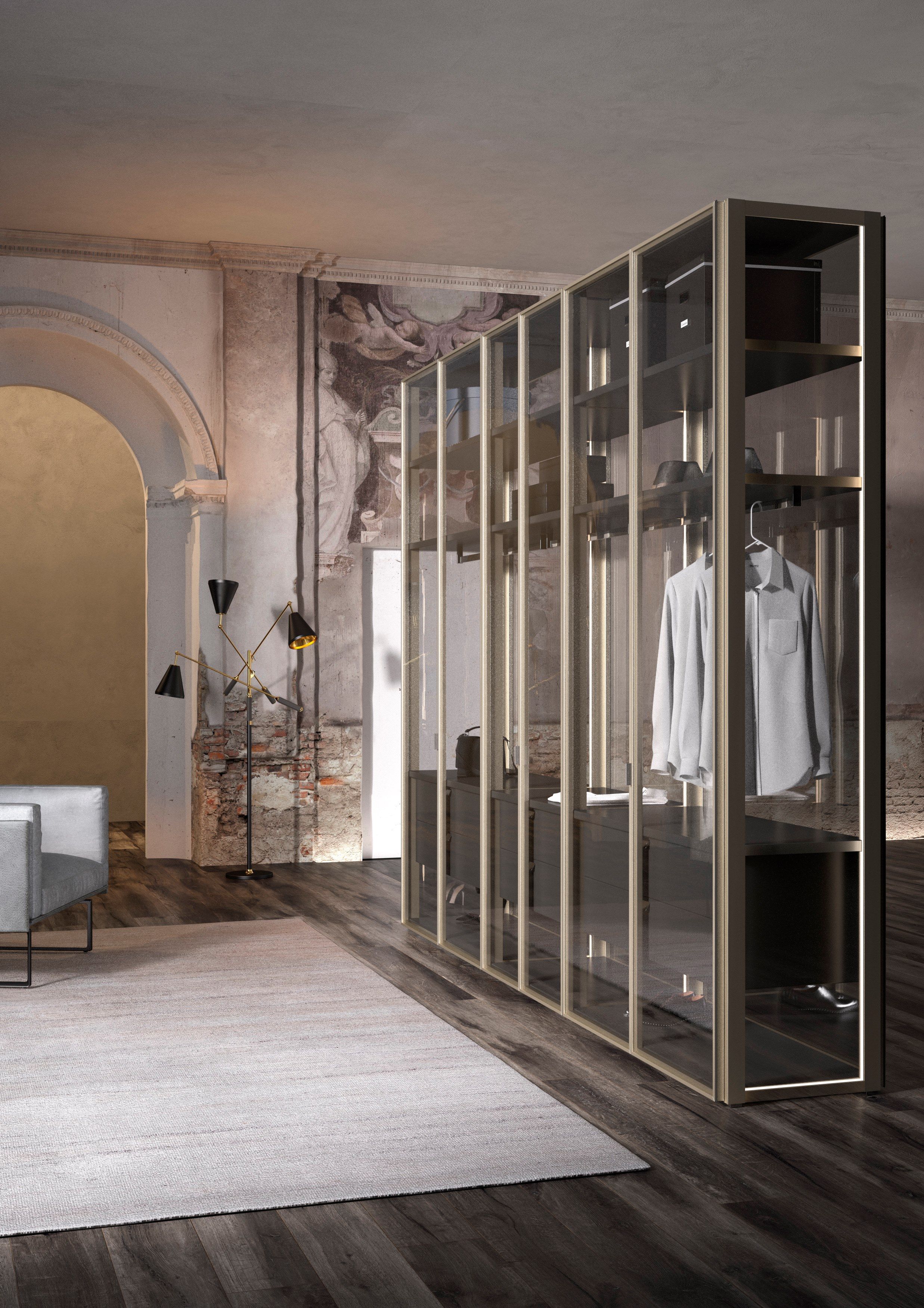 SOLO Sectional wood and glass walk-in wardrobe By ALBED | design CRS Albed