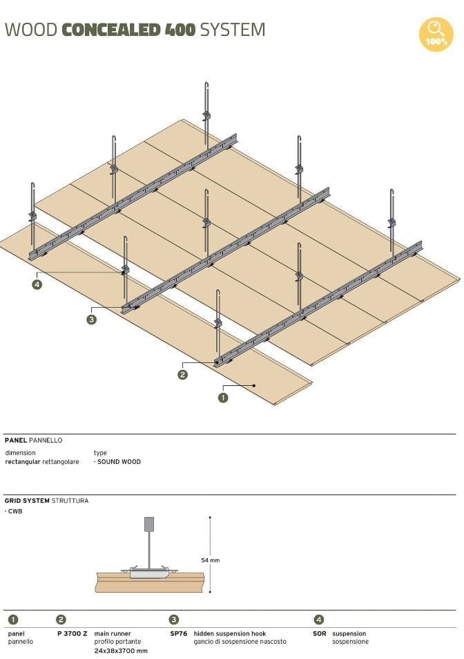 SOUND WOOD CONCEALED 400-401 Ceiling panels By CBI Europe