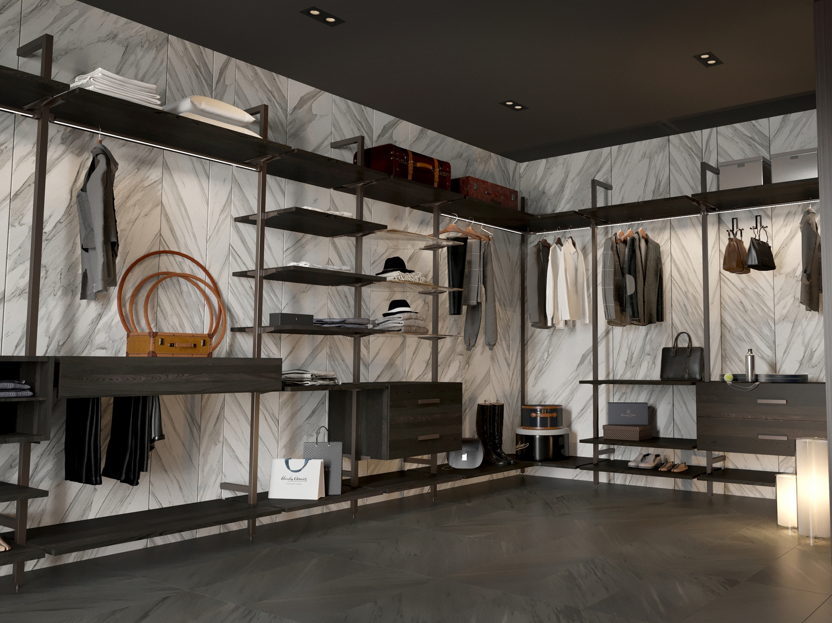 Steel and wood walk-in wardrobe with integrated lighting SPACE WIC By BT45