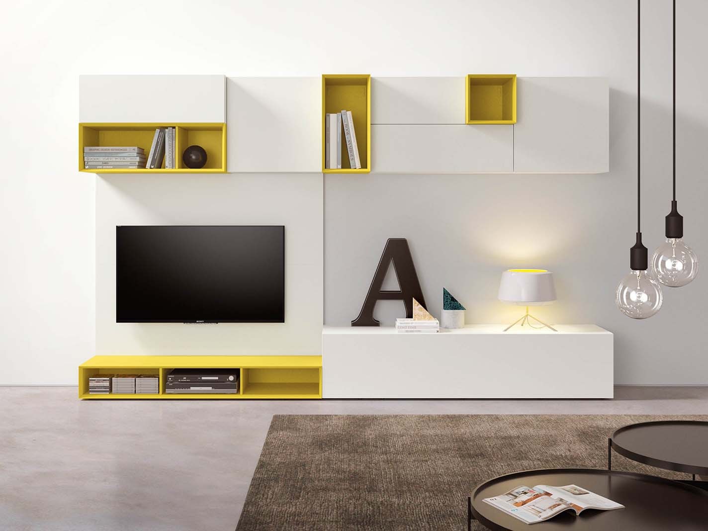Sectional lacquered modular storage wall SPAZIO S436 By PIANCA