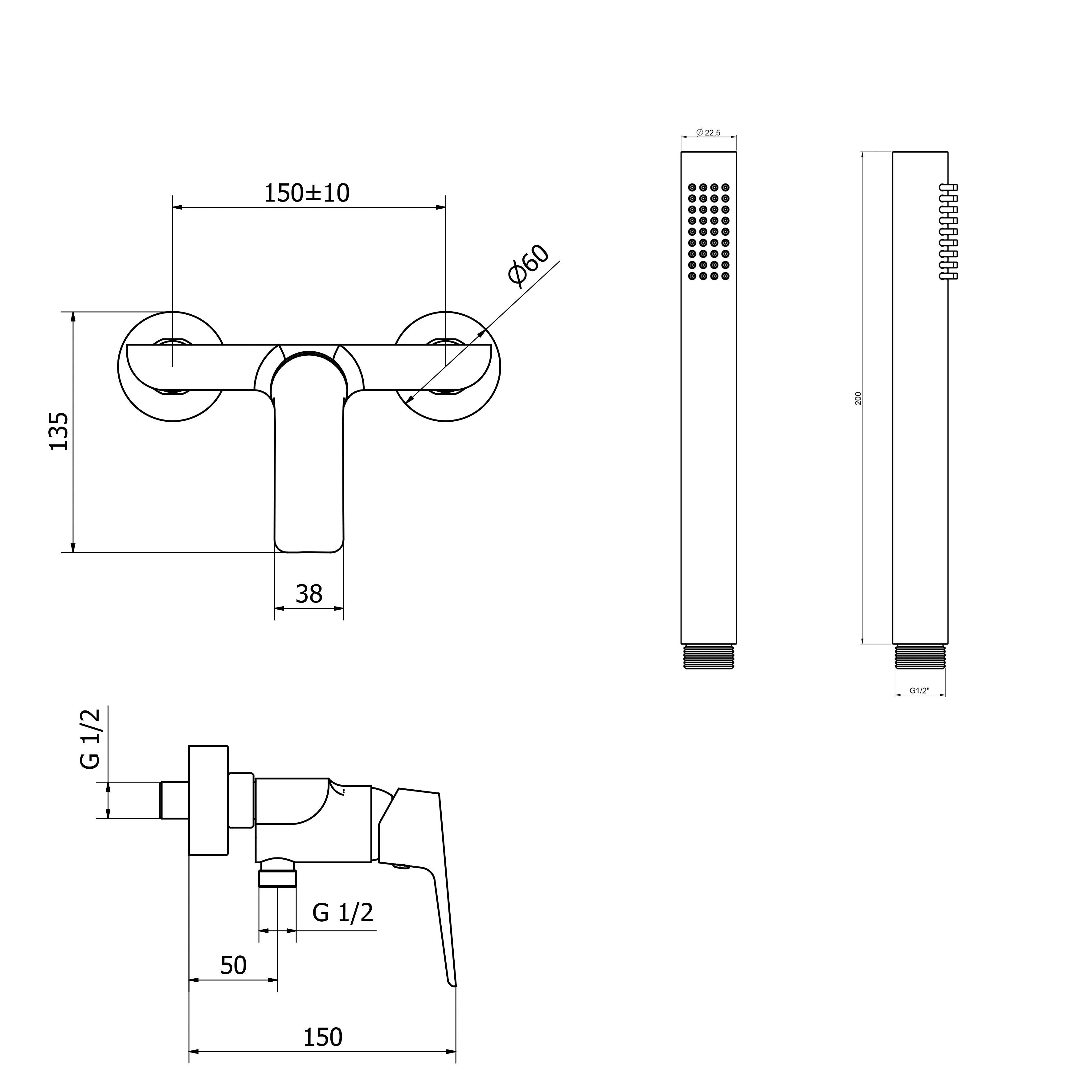 SPAZIO Misturador para duche externa de latão com mangueira flexível By ...