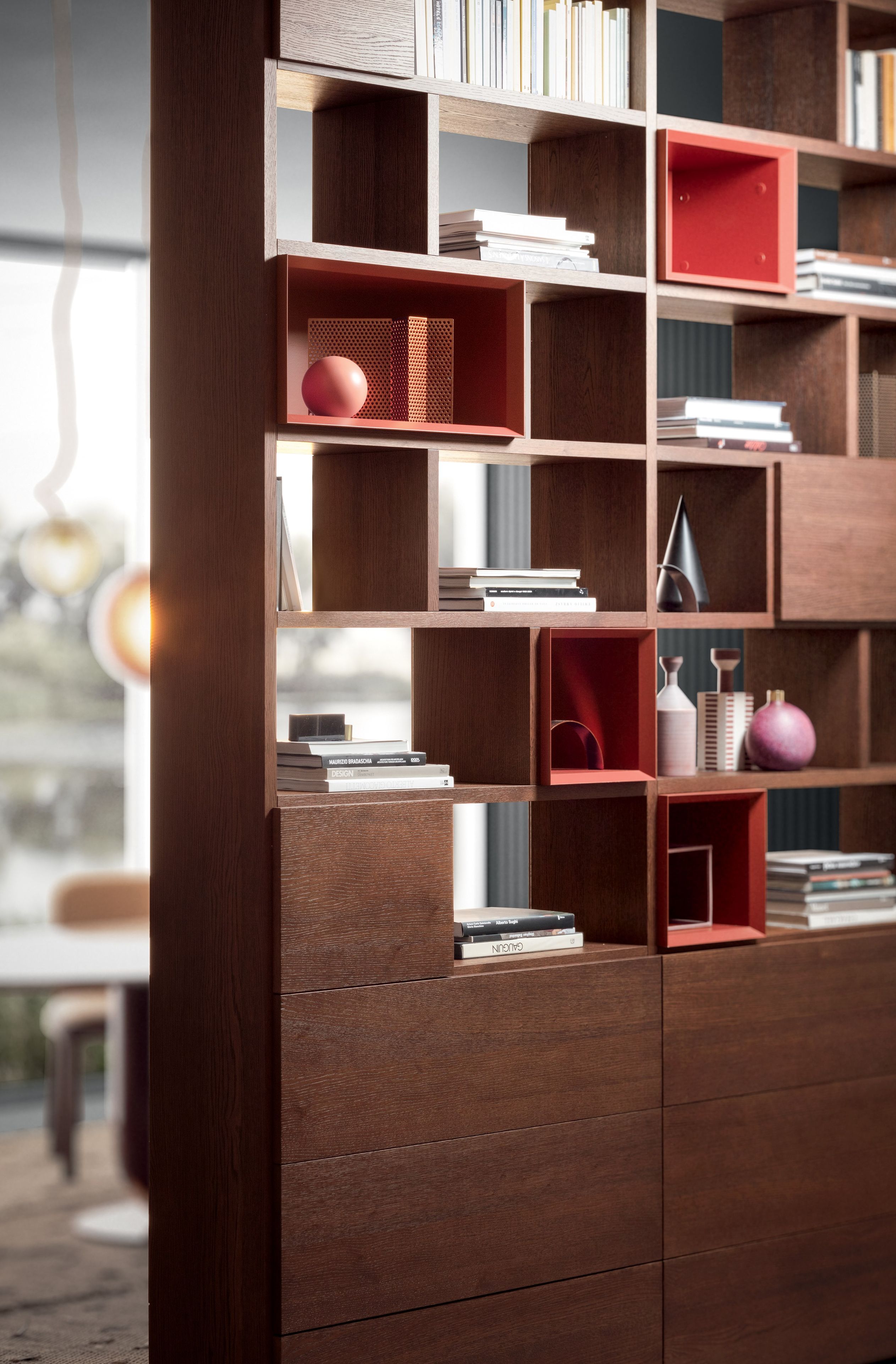 SPAZIOTECA Double-sided sectional wooden bookcase By PIANCA