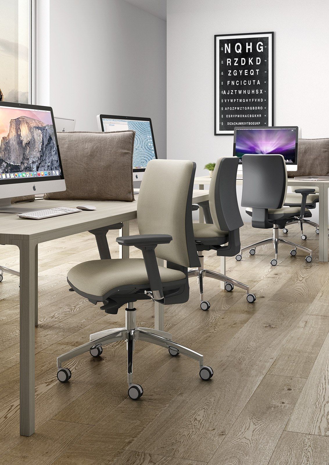 SPRINT Height-adjustable fabric office chair with armrests with 5-Spoke ...