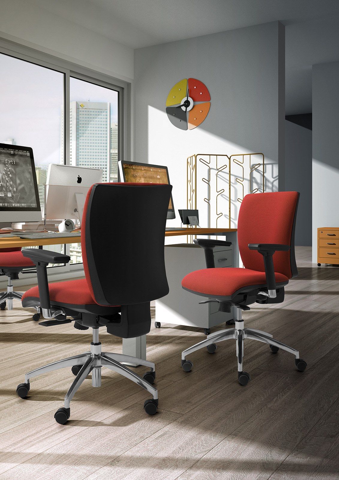 SPRINT Height-adjustable fabric office chair with armrests with 5-Spoke ...