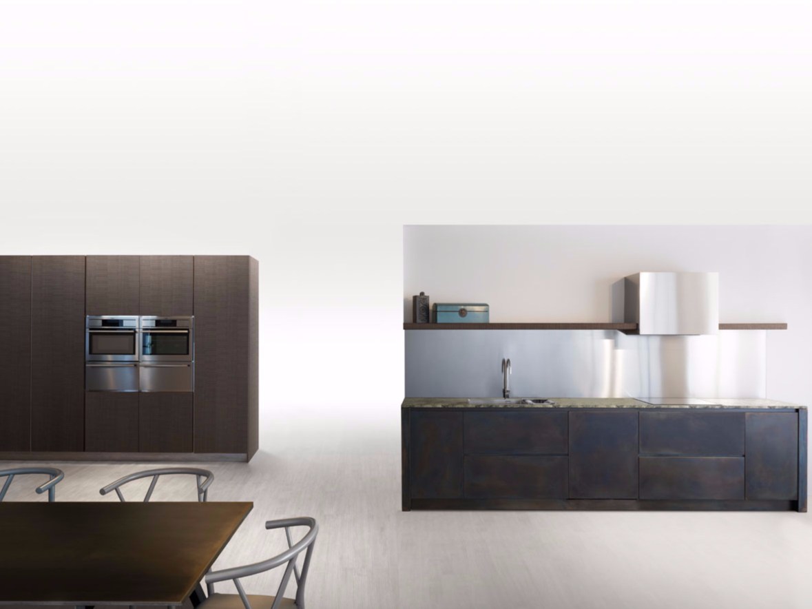 Cucina in acciaio inox con isola SQUARE BRUNITO NERO By Xera by Arex