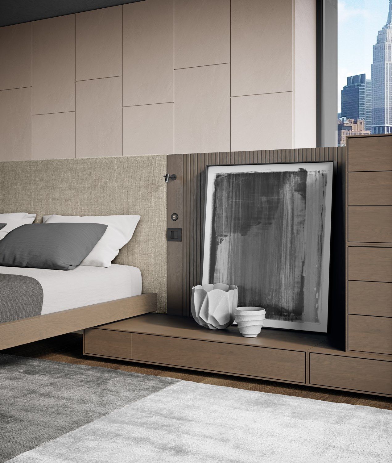 SQUARE | Headboard with integrated nightstands By Dall'Agnese