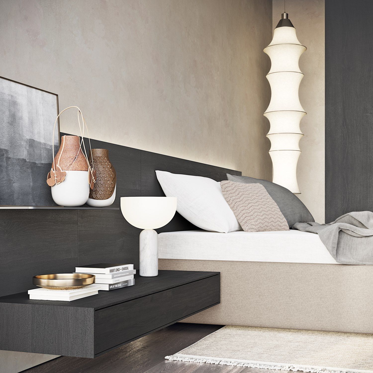 SQUARE Wooden headboard with integrated nightstands for double bed By ...