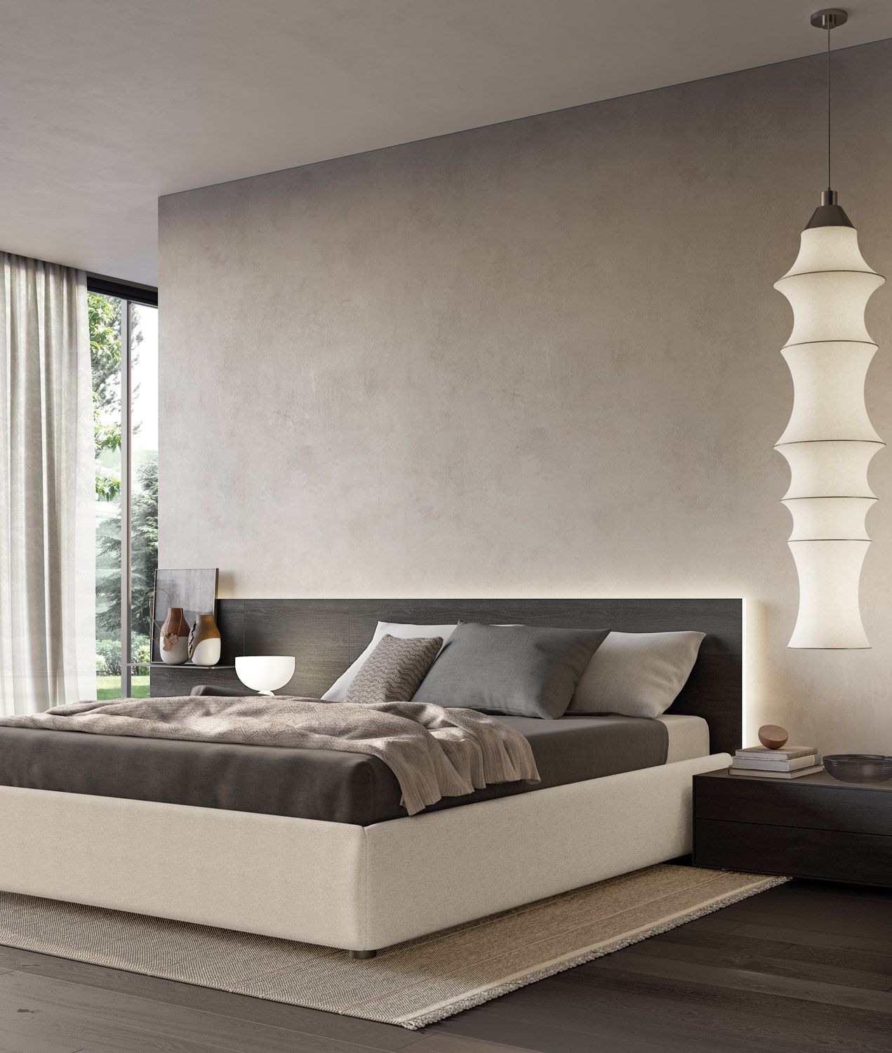 SQUARE Wooden headboard with integrated nightstands for double bed By ...