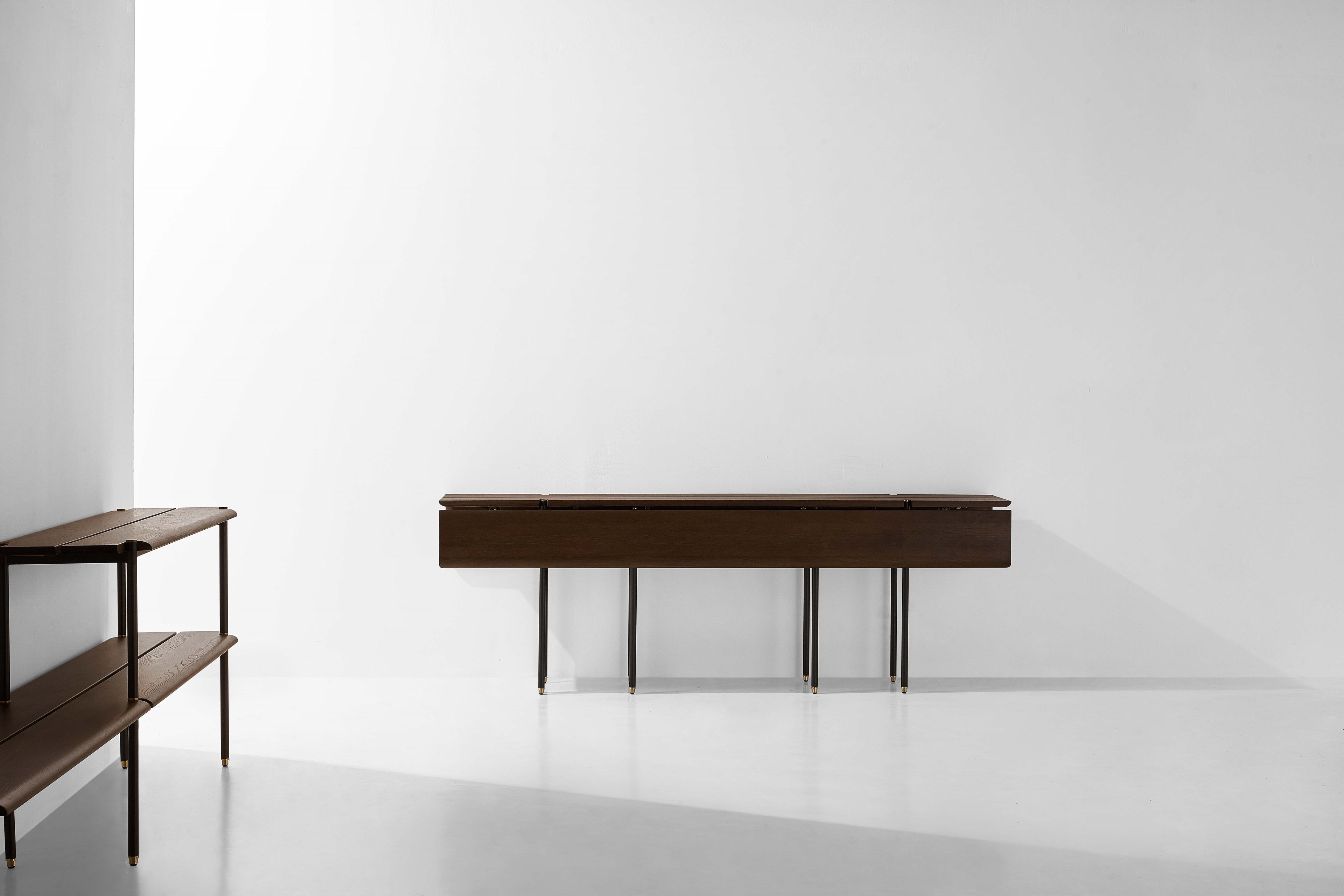 STACKING DROP LEAF Extending steel and wood console table By District Eight