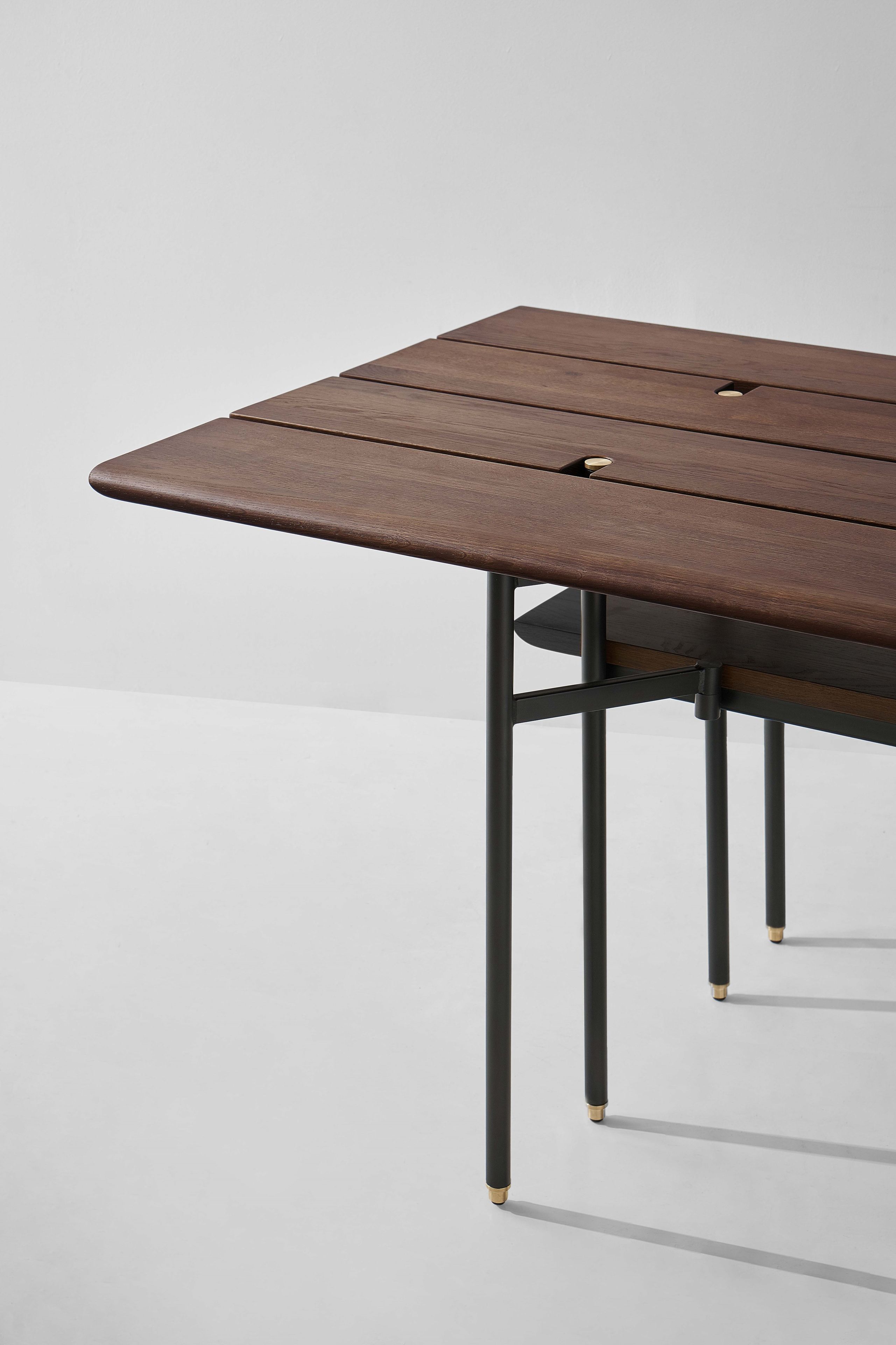 STACKING DROP LEAF Extending steel and wood console table By District Eight