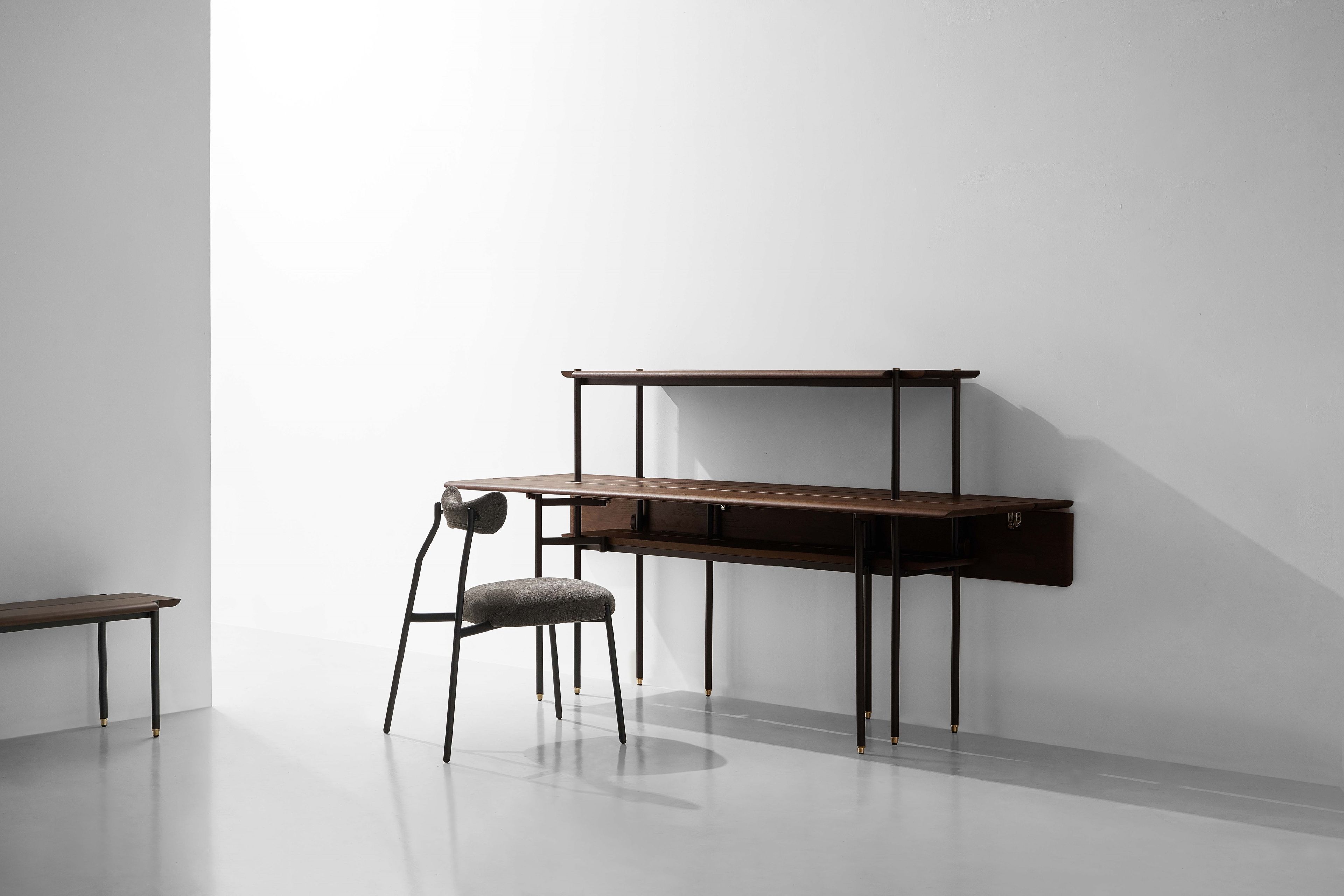 STACKING DROP LEAF Extending steel and wood console table By District Eight