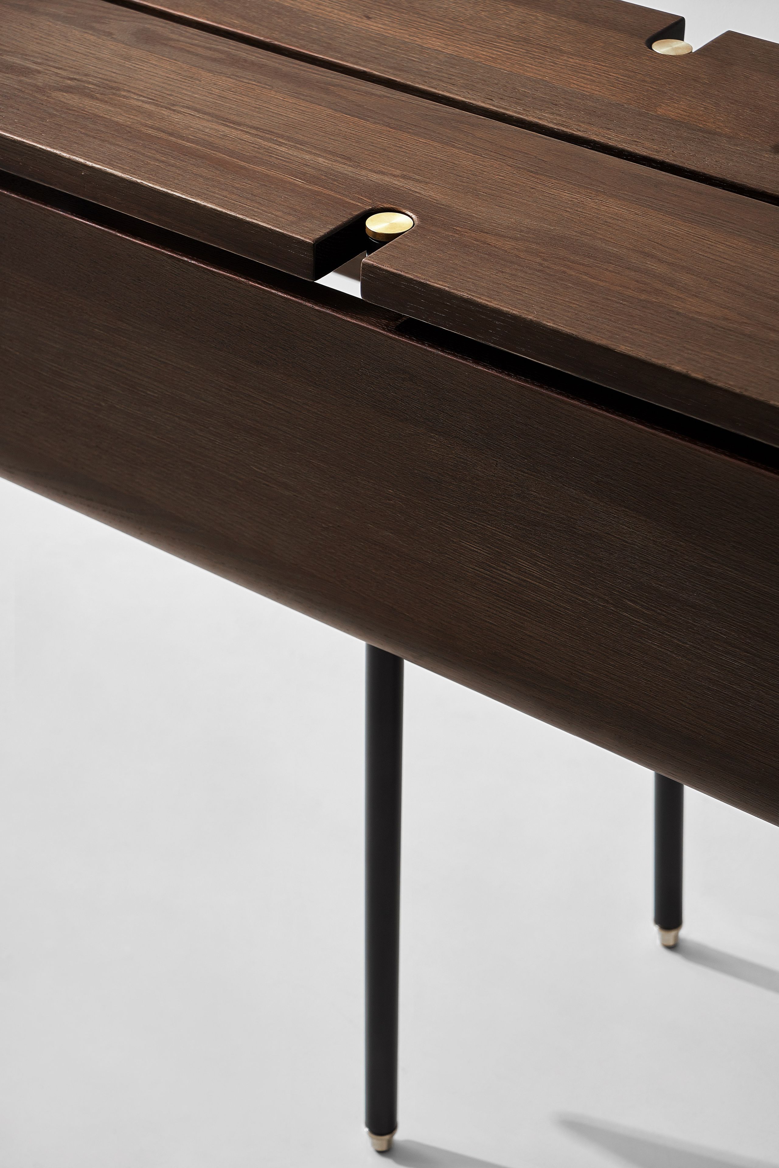 STACKING DROP LEAF Extending steel and wood console table By District Eight