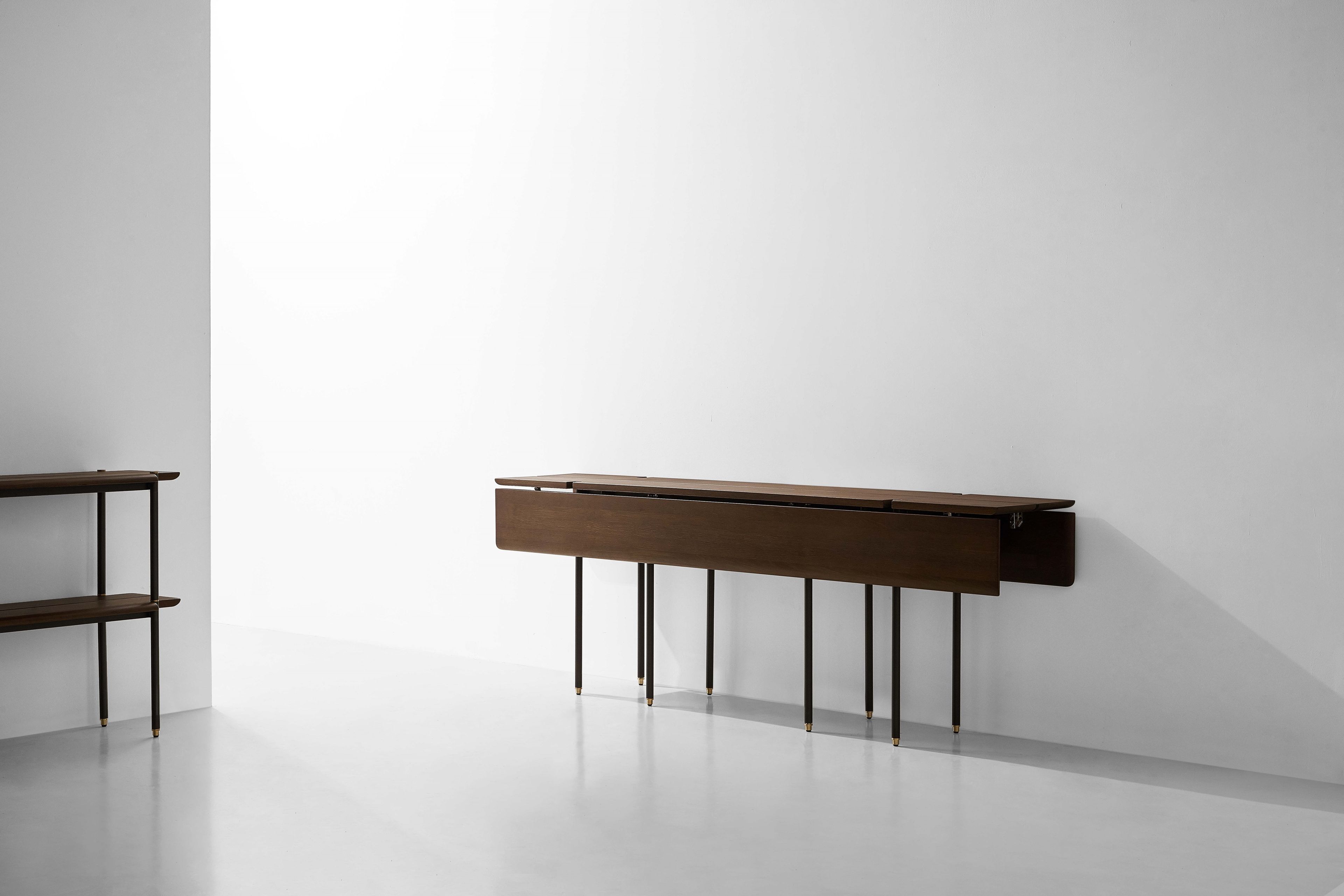 STACKING DROP LEAF Extending steel and wood console table By District Eight