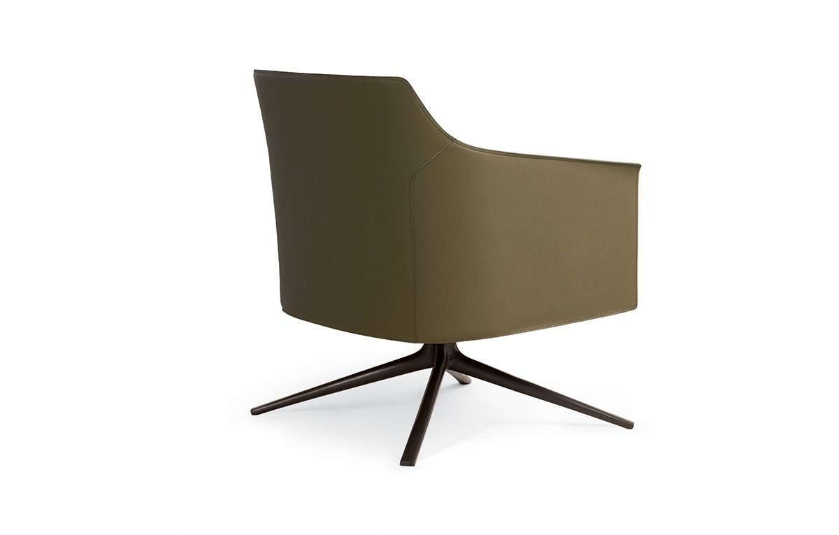 STANFORD Swivel tanned leather armchair with armrests By Poliform ...