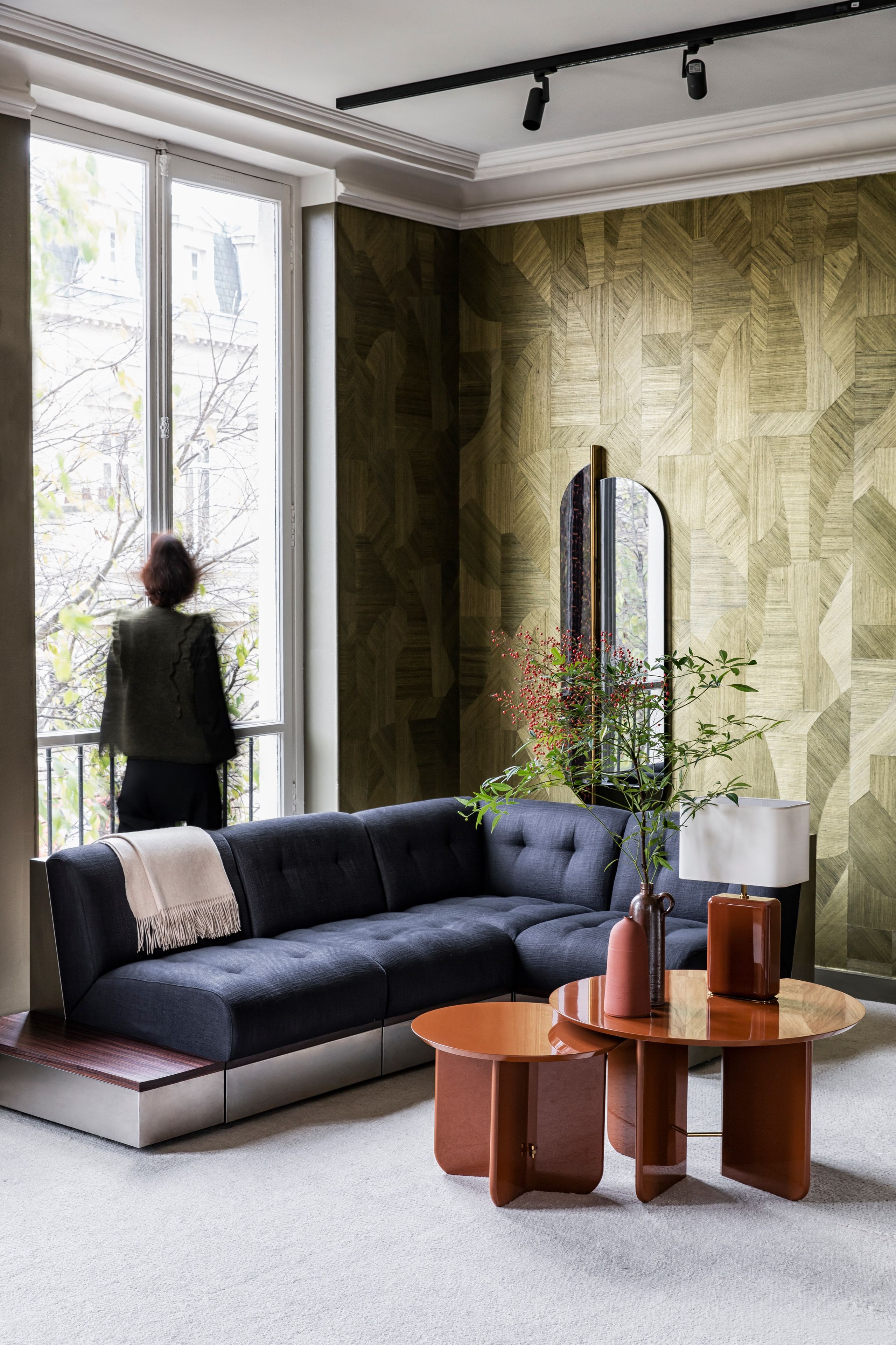 STANLEY Modular fabric and stainless steel armchair By RED EDITION