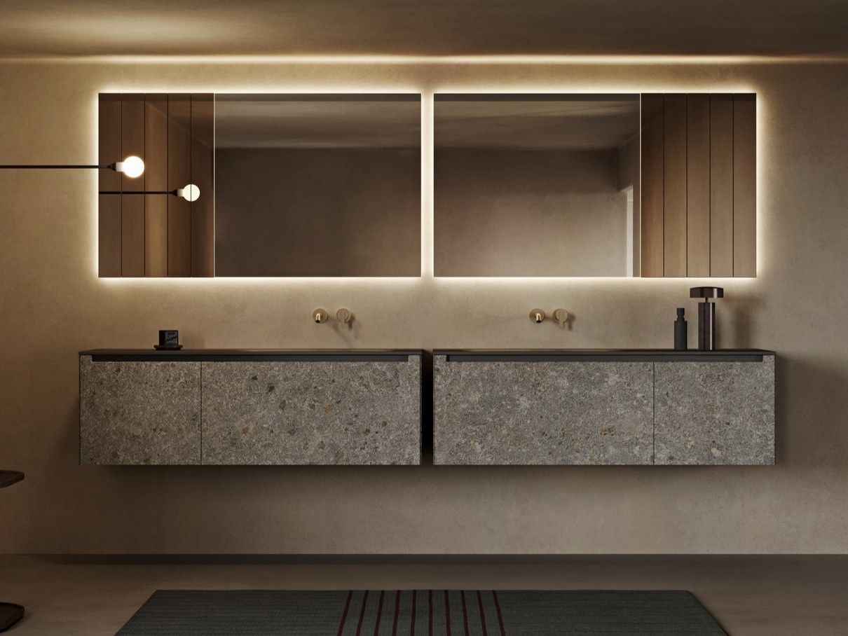 STRATO Double wall-mounted MDi by INALCO® vanity unit with integrated ...