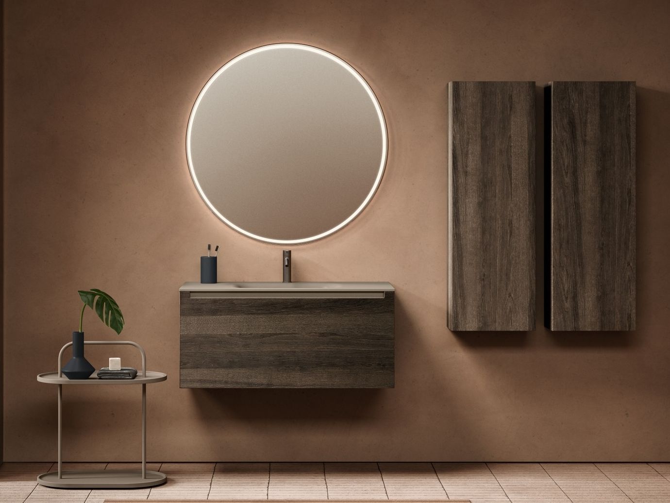 STRATO H | Single vanity unit Single wall-mounted wooden vanity unit ...