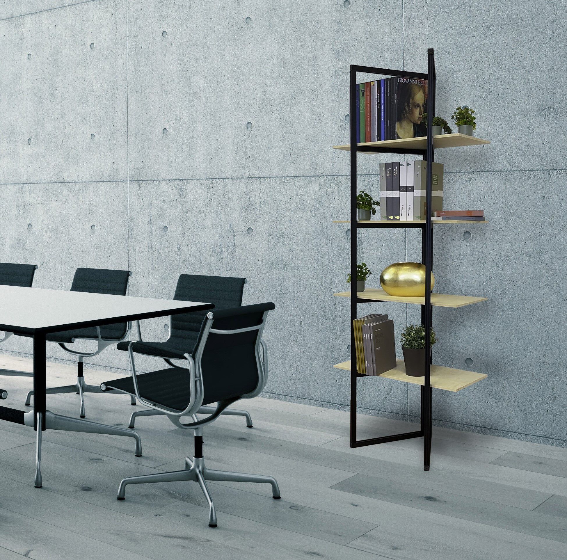 AMBROGIO | Freestanding bookcase Freestanding open aluminium and wood bookcase By STUDIO T