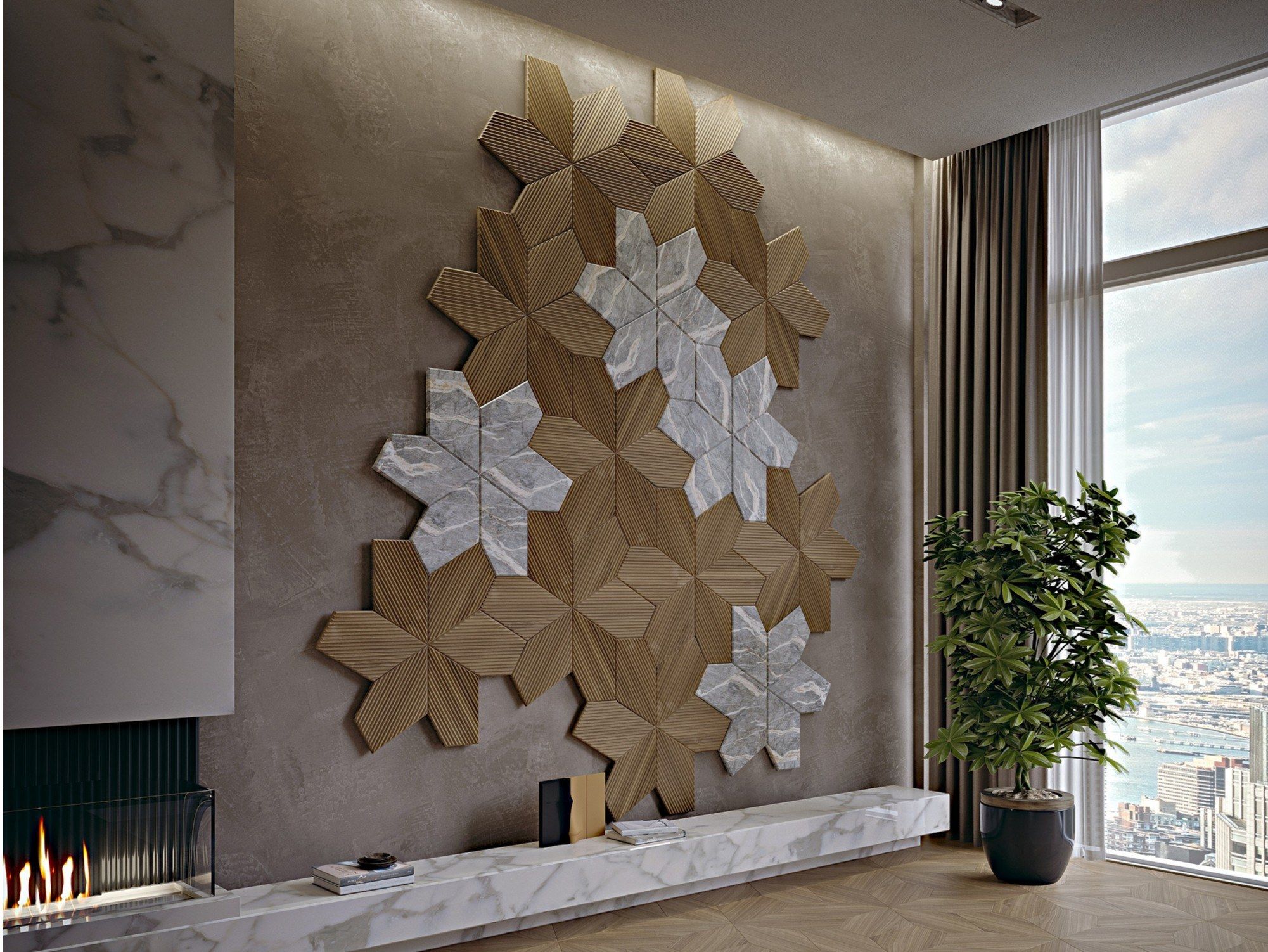 Modular indoor wooden 3D Wall Cladding AZALEA 3D Boiserie Collection By ...