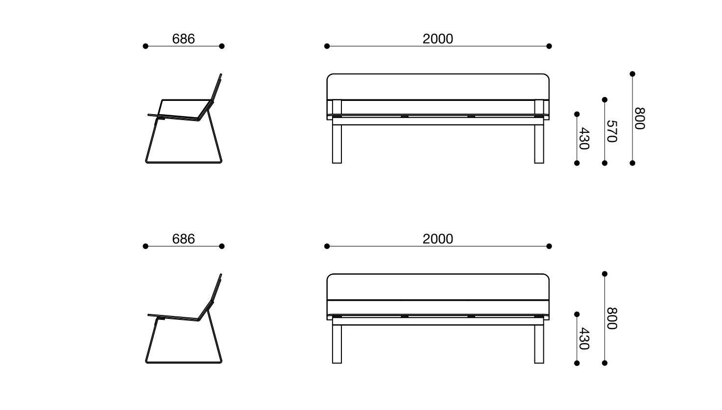 SUPERFLY Steel bench with armrests with back By miramondo