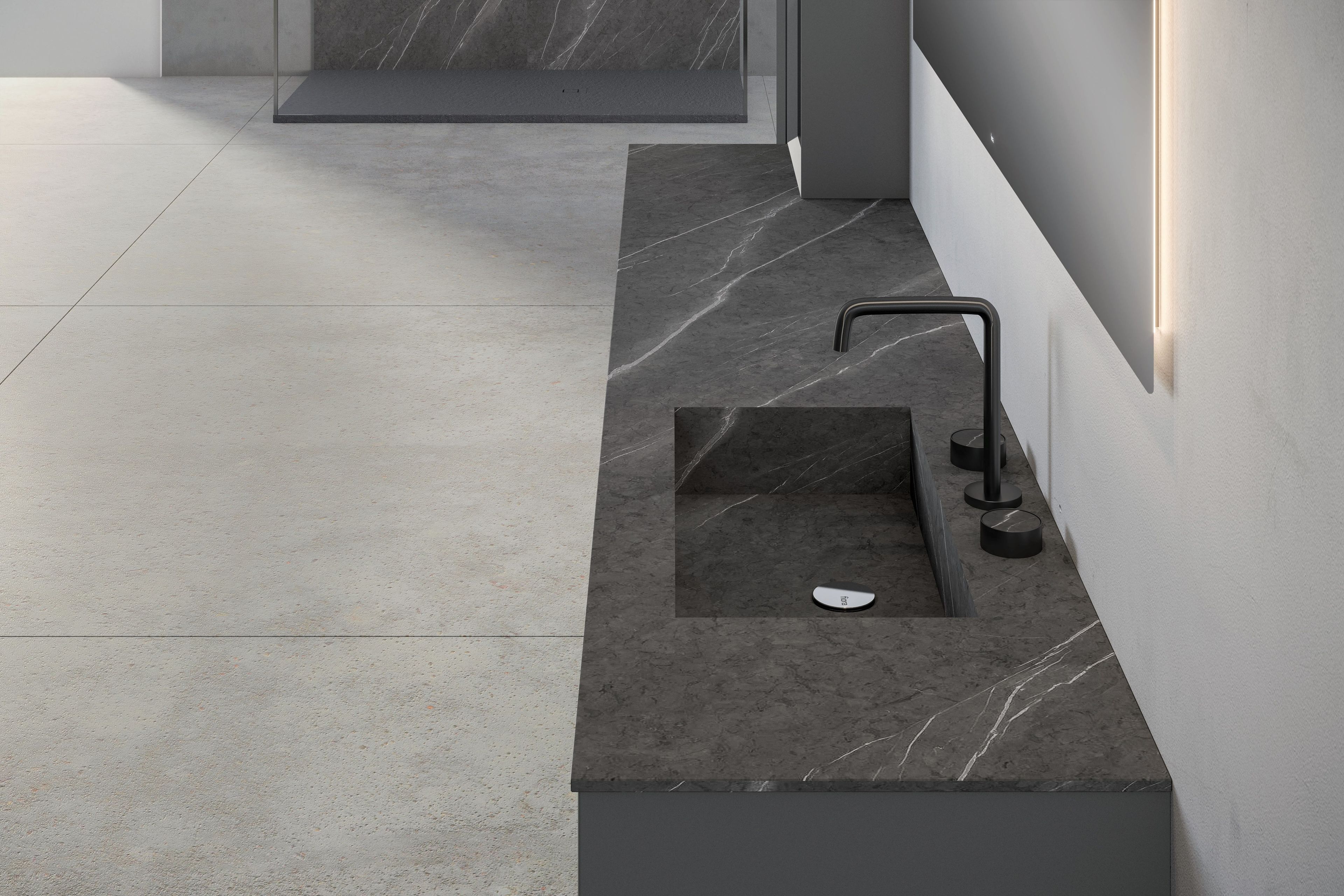 SYNERGY Sectional single vanity unit with Pure natural stone top By Fiora