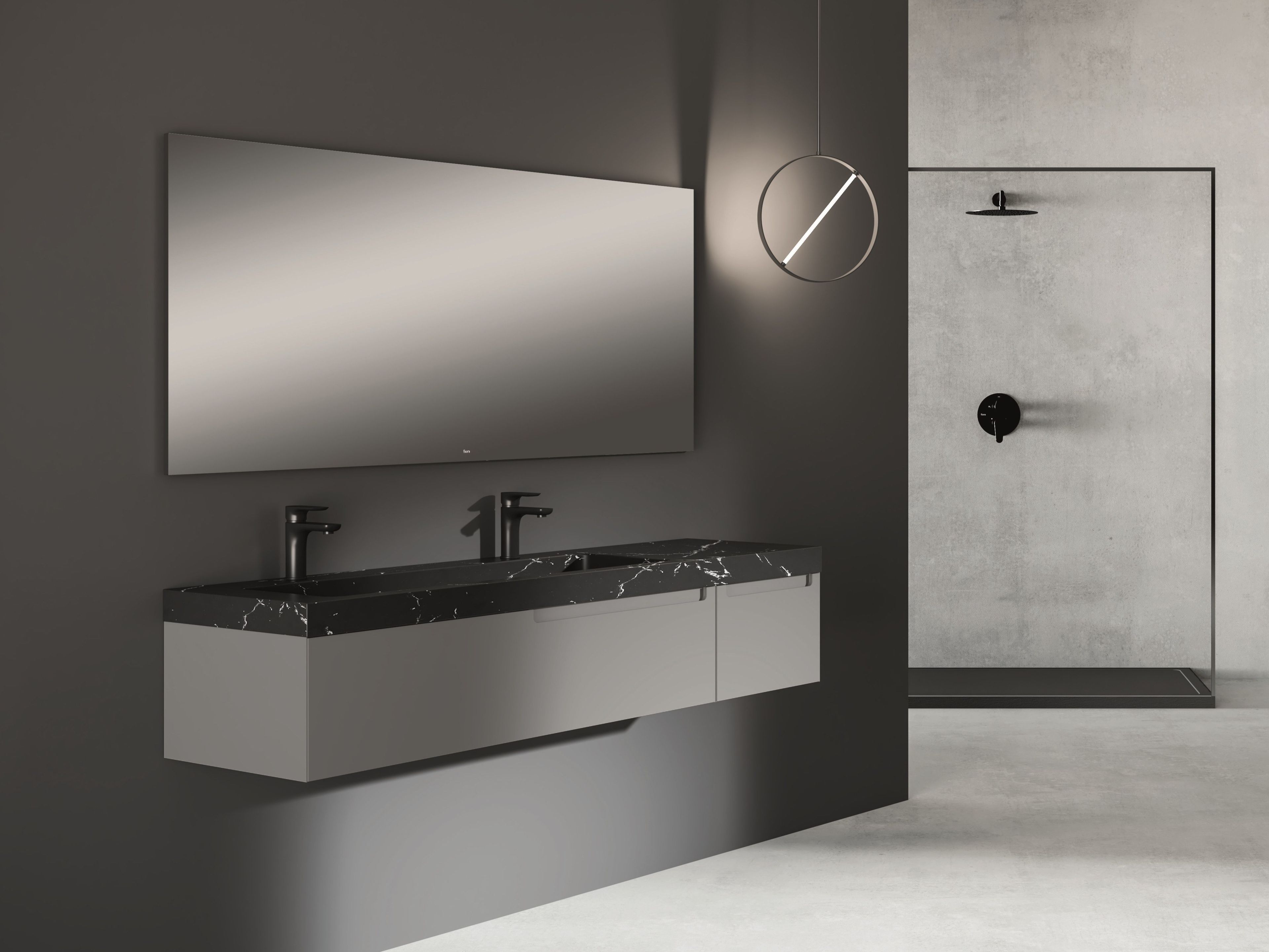 SYNERGY Sectional single vanity unit with Pure natural stone top By Fiora