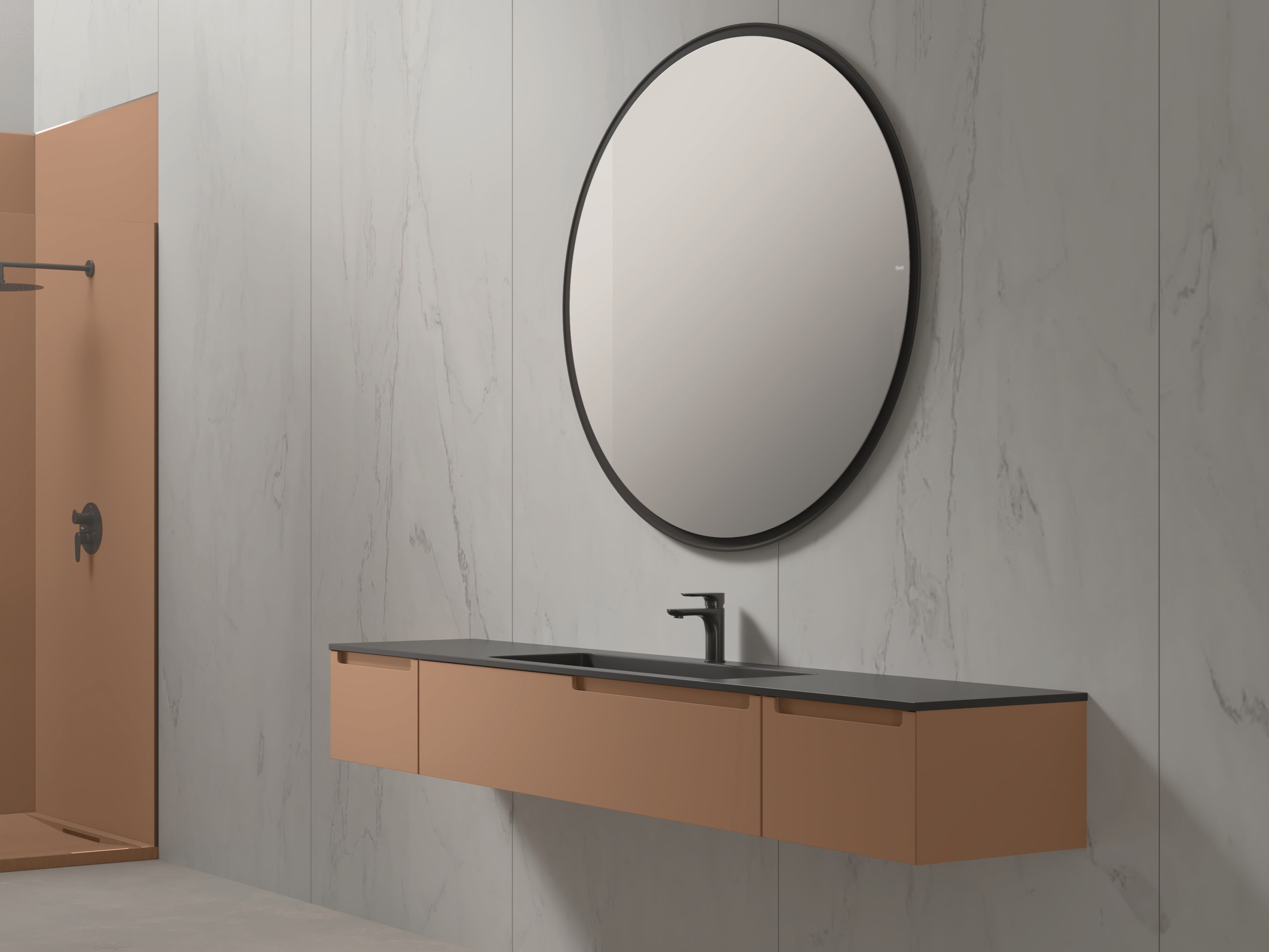SYNERGY Single wall-mounted vanity unit with Silexpol® top By Fiora