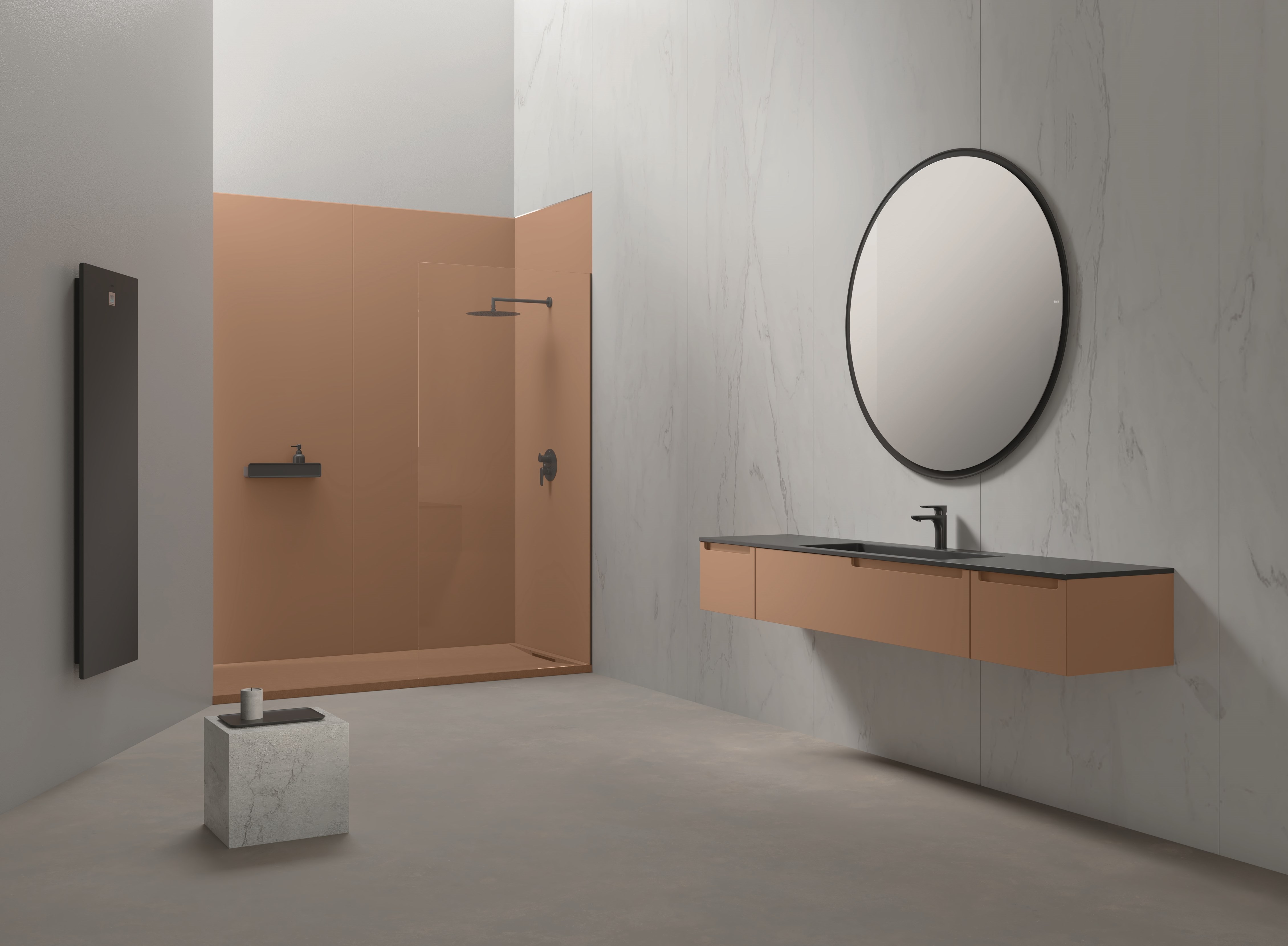SYNERGY Single wall-mounted vanity unit with Silexpol® top By Fiora