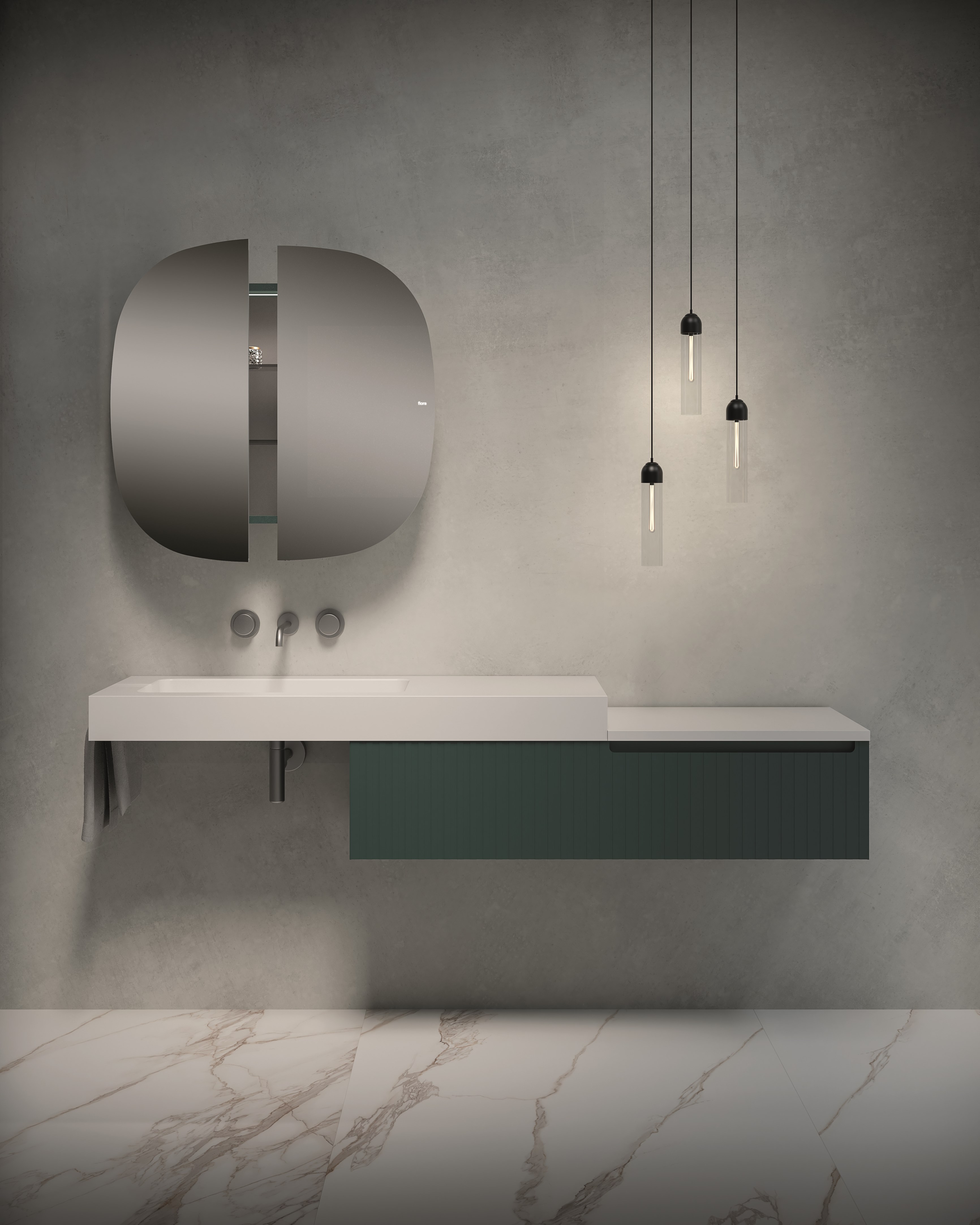 SYNERGY Single wall-mounted vanity unit with Silexpol® top By Fiora