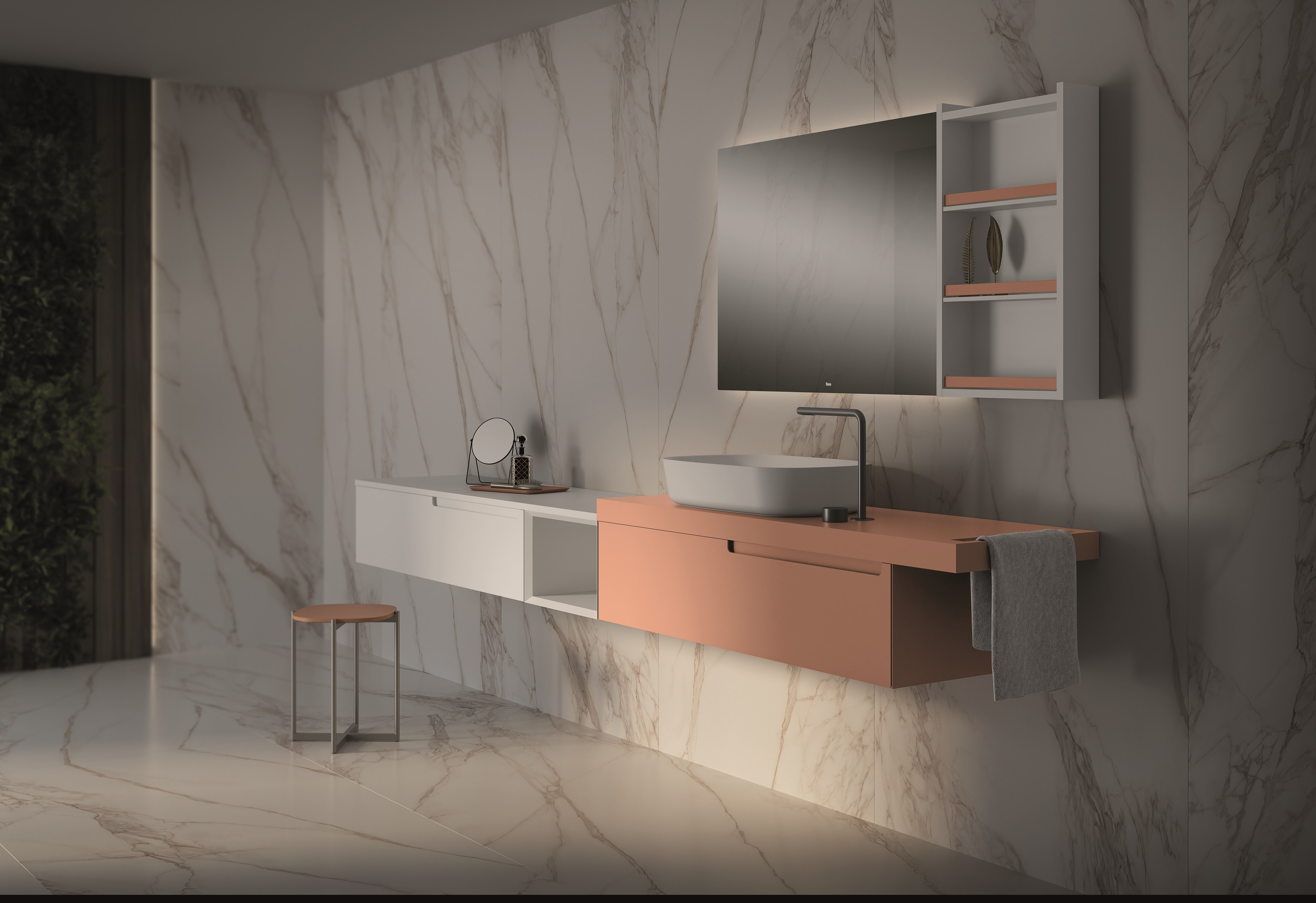 SYNERGY Single wall-mounted vanity unit with Silexpol® top By Fiora