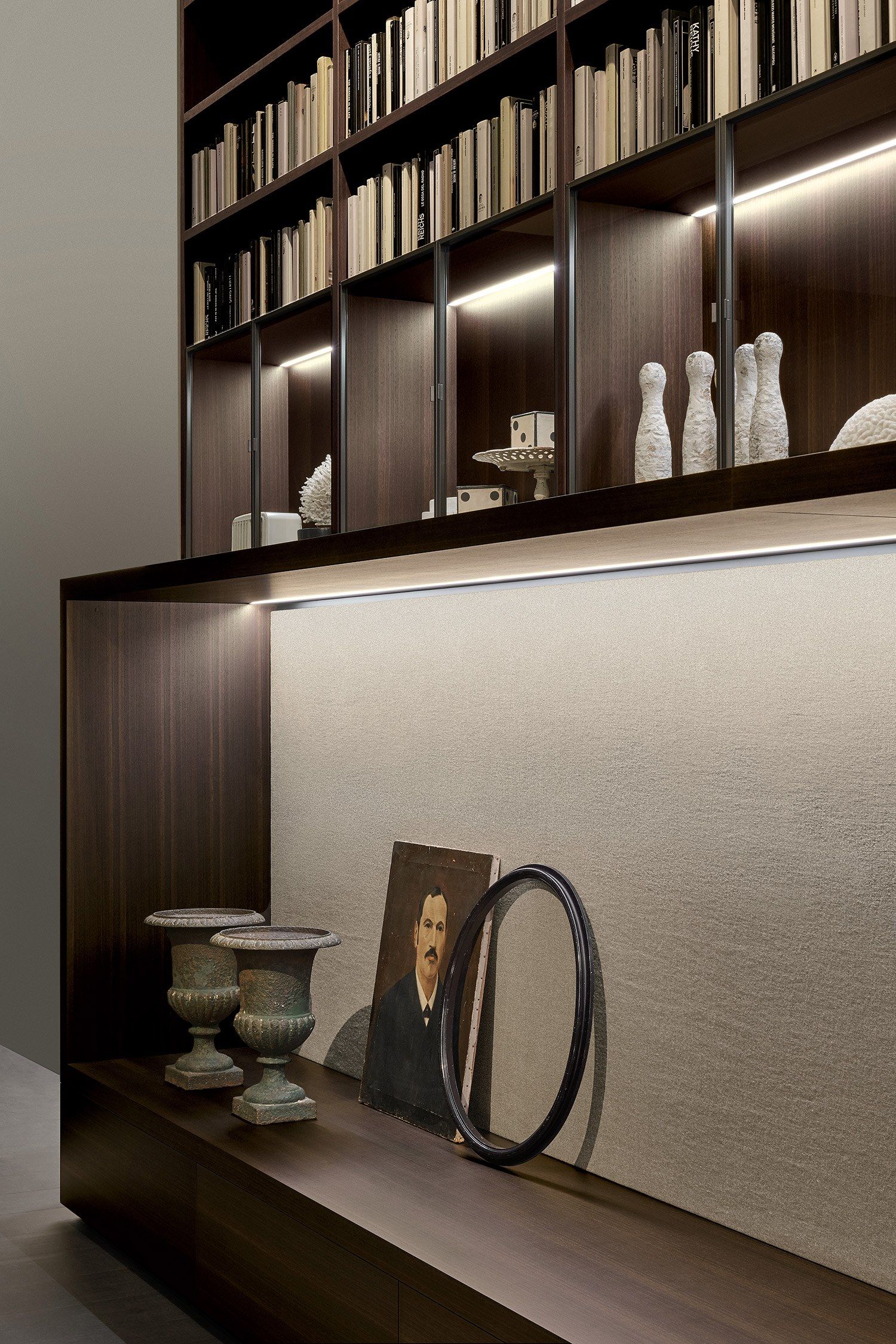 SYSTEM 2018 Wall-mounted walnut bookcase By Porro | design Piero Lissoni