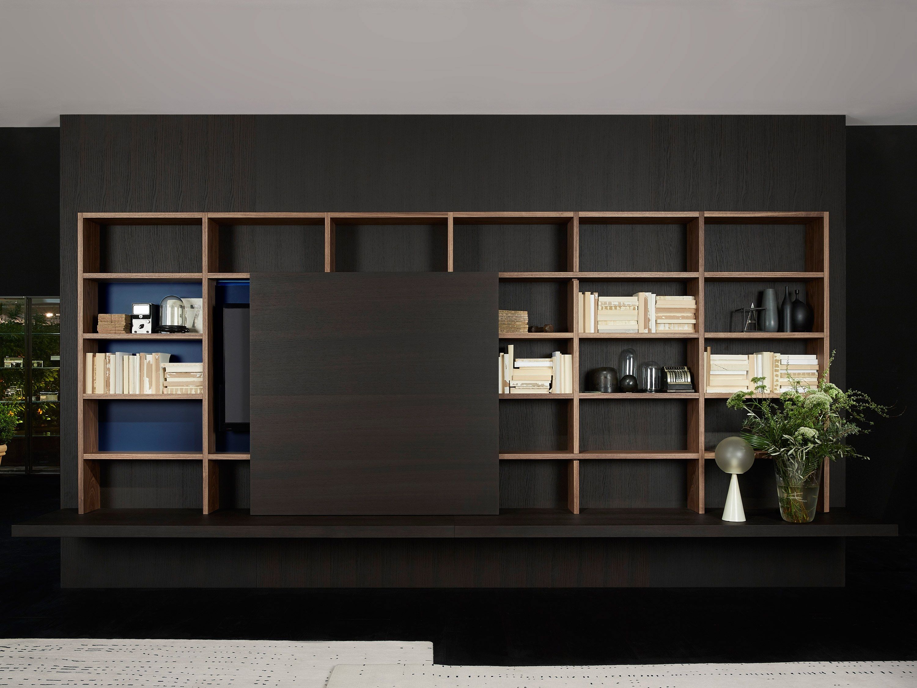 SYSTEM 2018 Wall-mounted walnut bookcase By Porro | design Piero Lissoni