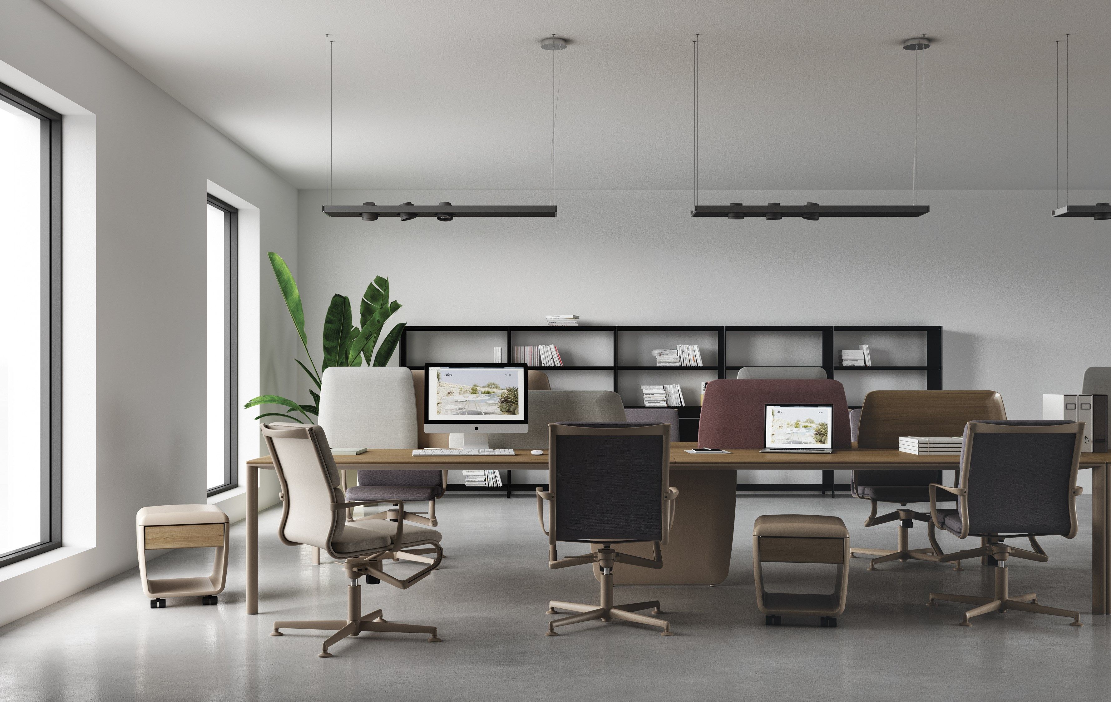 Multiple office workstation with sound absorbing screens SYSTEM By ...