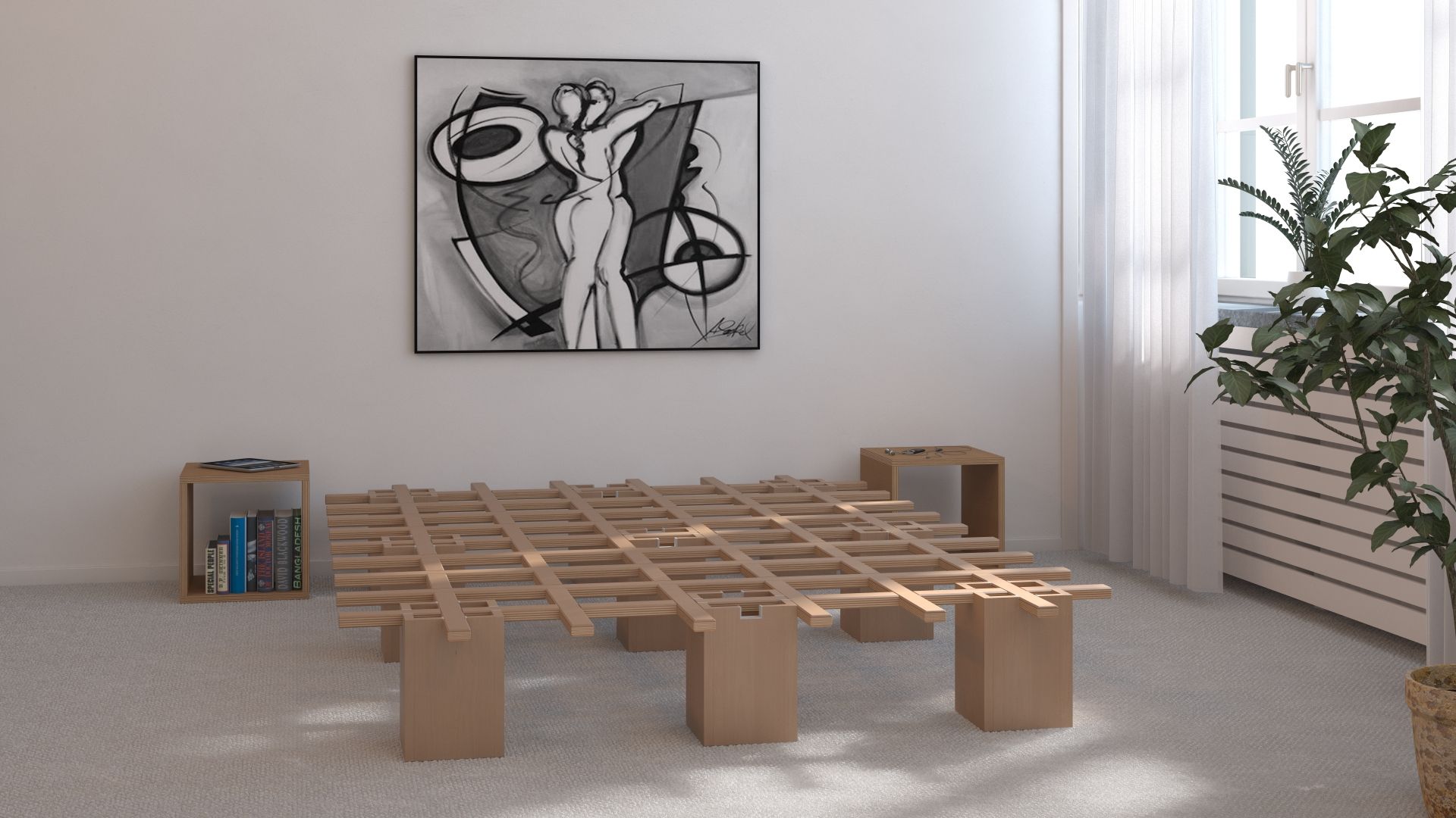 Double beech bed base SYSTEM By Tojo Möbel