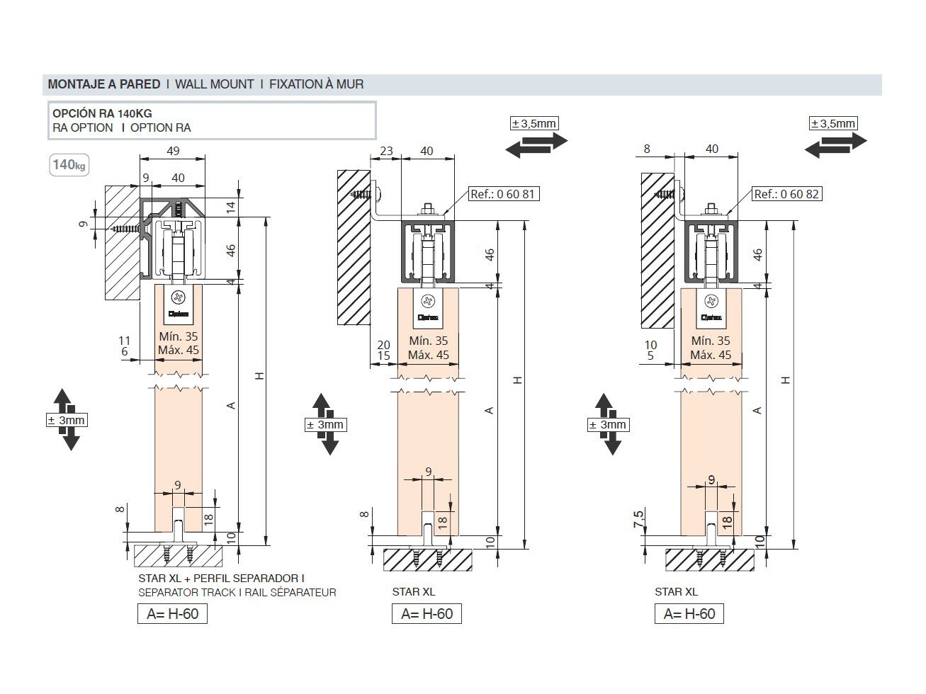 ESSENTIAL TIMBER XL Sliding door track By Saheco