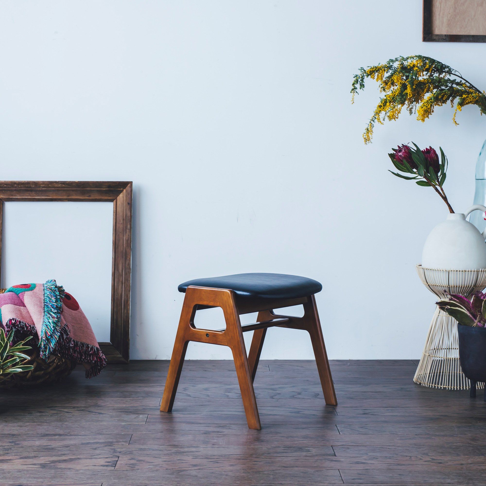 Stackable stool Wooden and vinyl leather stacking stool By KARIMOKU