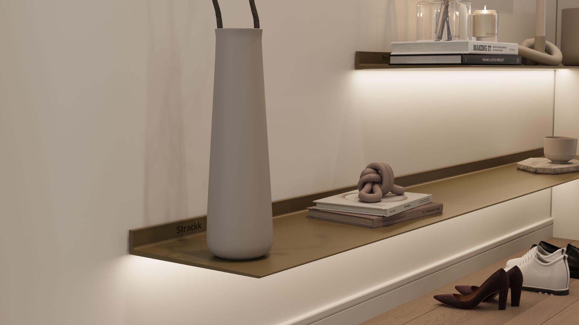 WALL SHELF WITH LIGHT UNDER Aluminium wall shelf with integrated ...