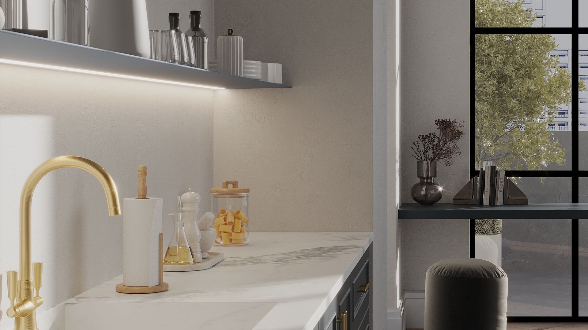 WALL SHELF WITH LIGHT UNDER Aluminium wall shelf with integrated ...