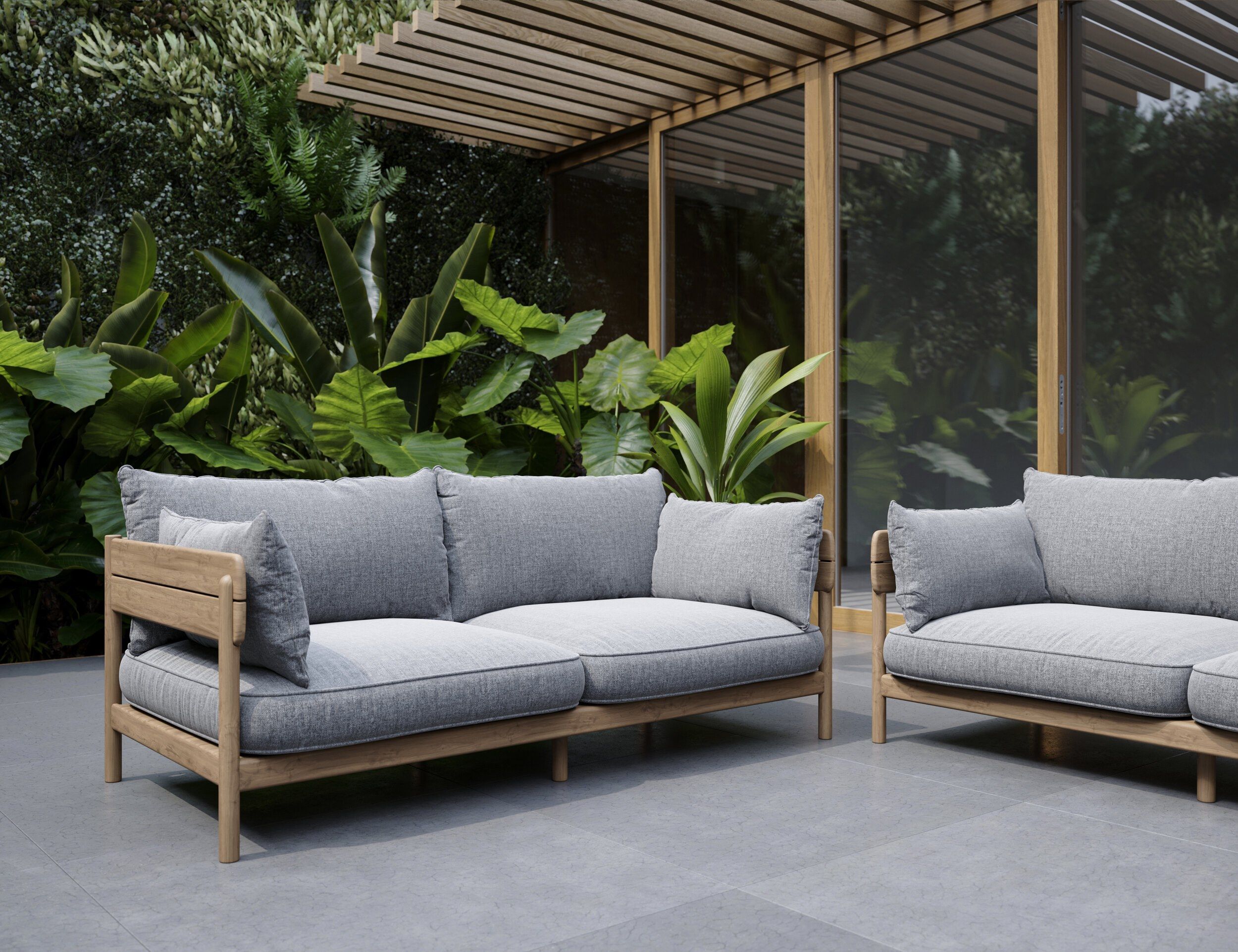 TANSO Teak and fabric 2 seater garden sofa By Case | design David Irwin