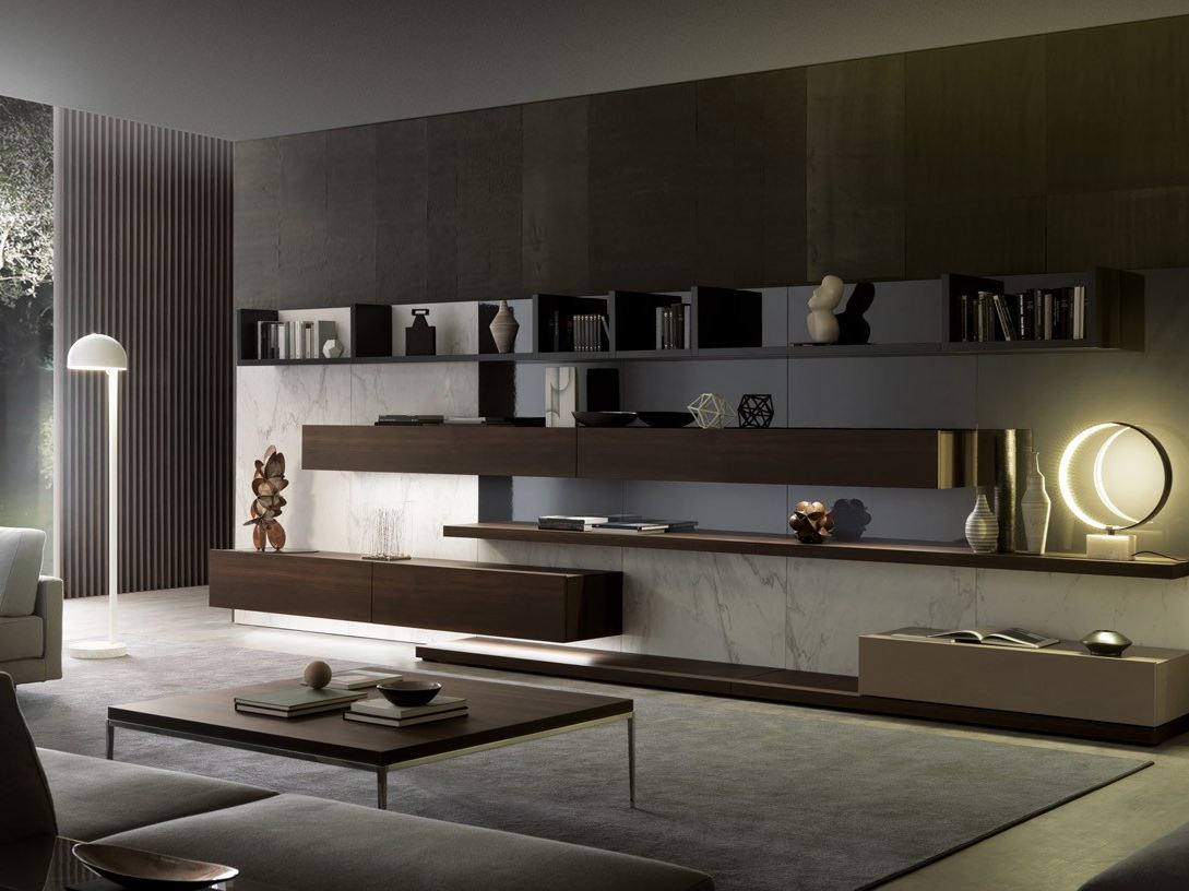 Sectional storage wall with integrated lighting TAO10 By MisuraEmme ...