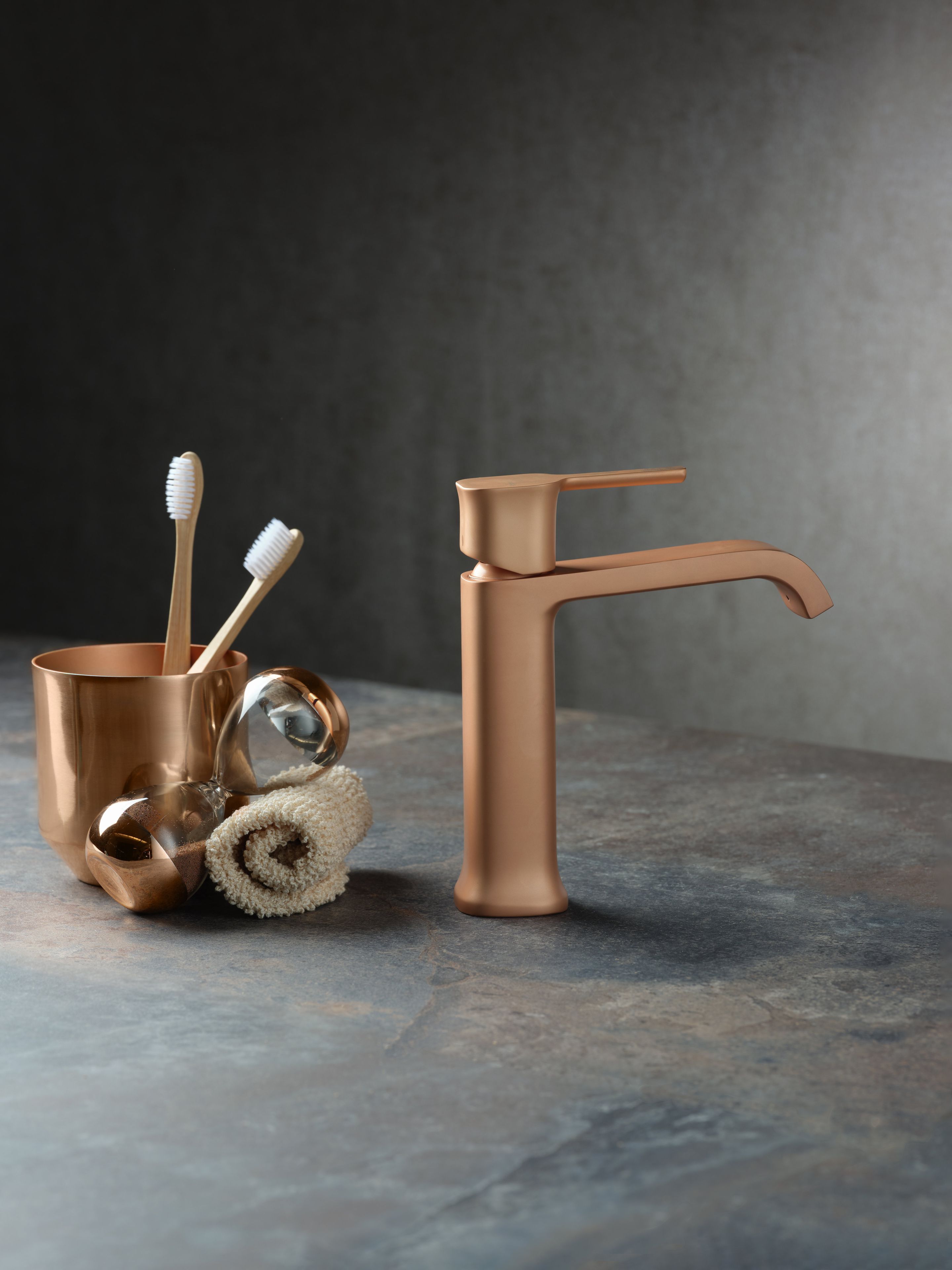 Countertop single handle washbasin mixer TAORMINA FROSTED ROSE GOLD ...