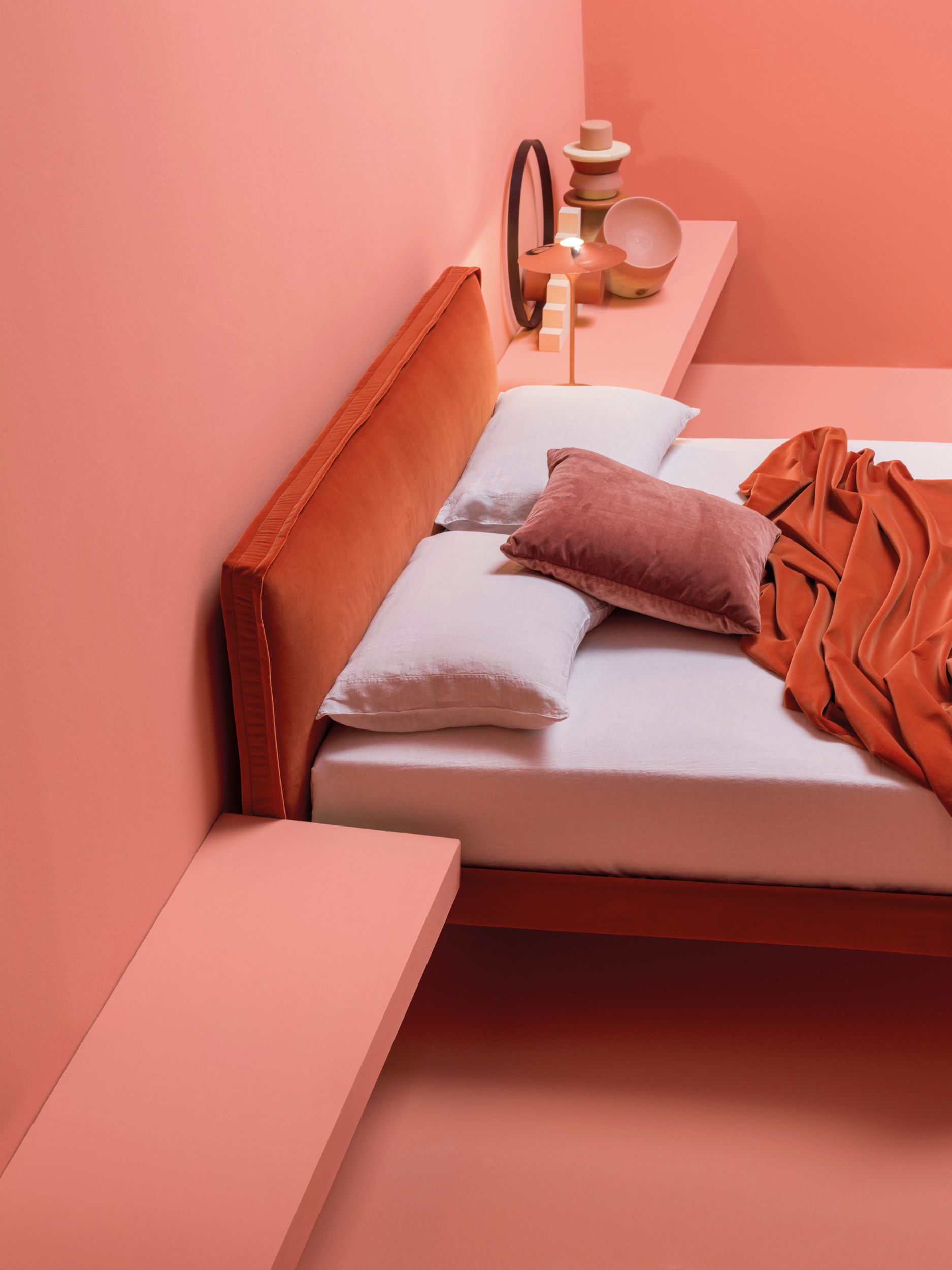 Bed with removable cover with upholstered headboard TERRY By Frauflex