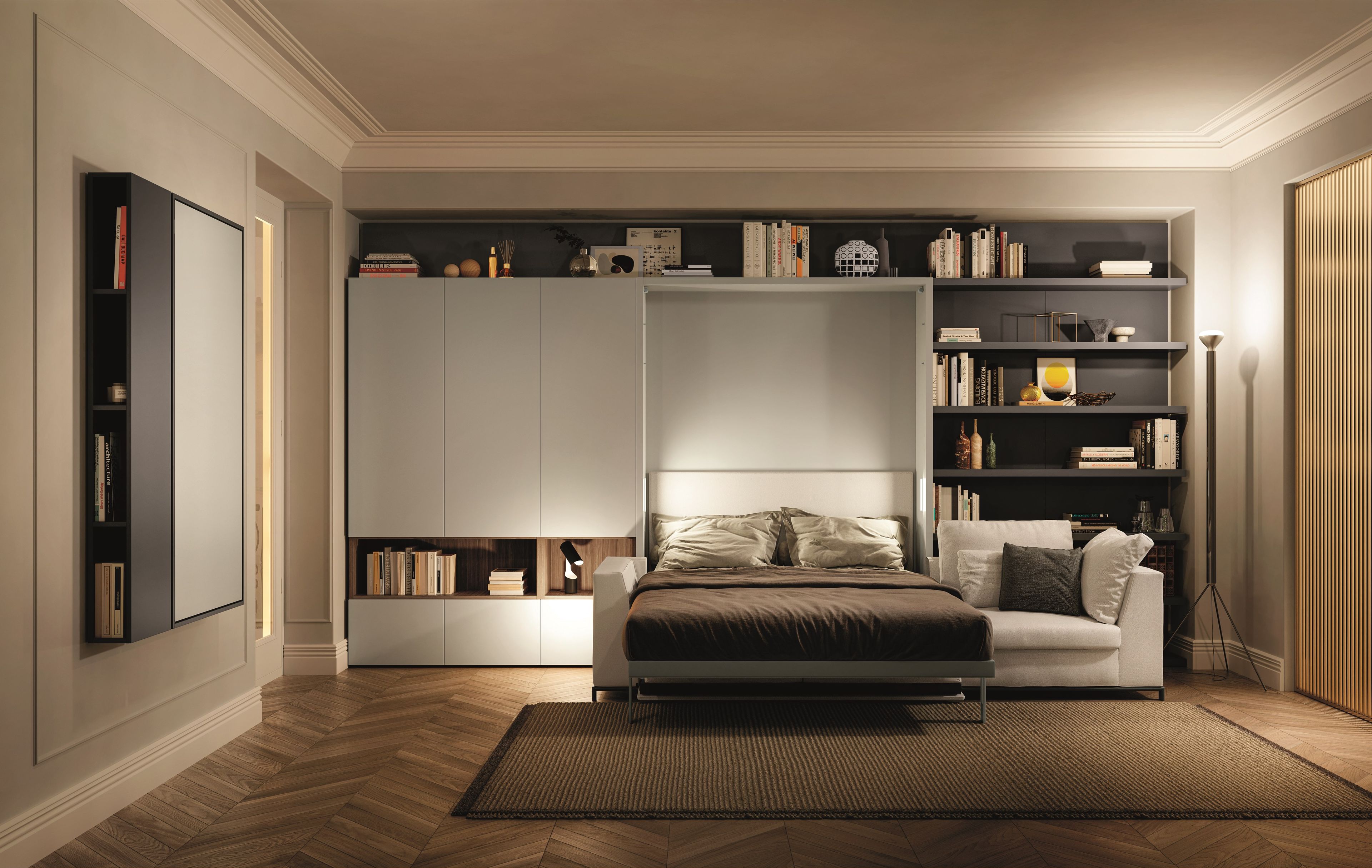 TONALE 281 POWER Sectional storage wall with fold-away bed By CLEI