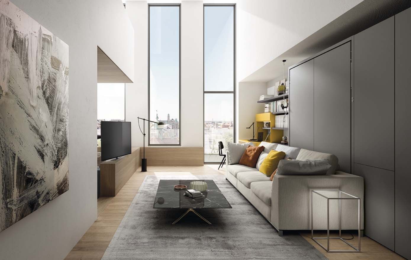 TONALE 281 POWER Sectional storage wall with fold-away bed By CLEI