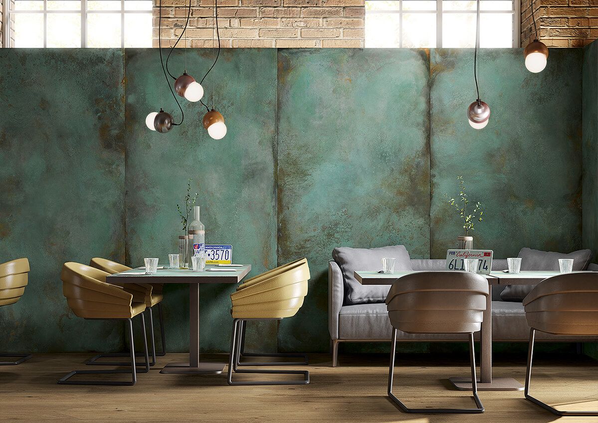 Porcelain stoneware wall/floor tiles with metal effect TRACE MINT ...