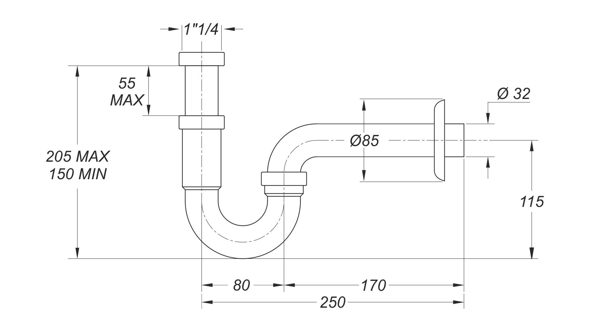 TUBULAR Washbasin stainless steel siphon By Bonomini