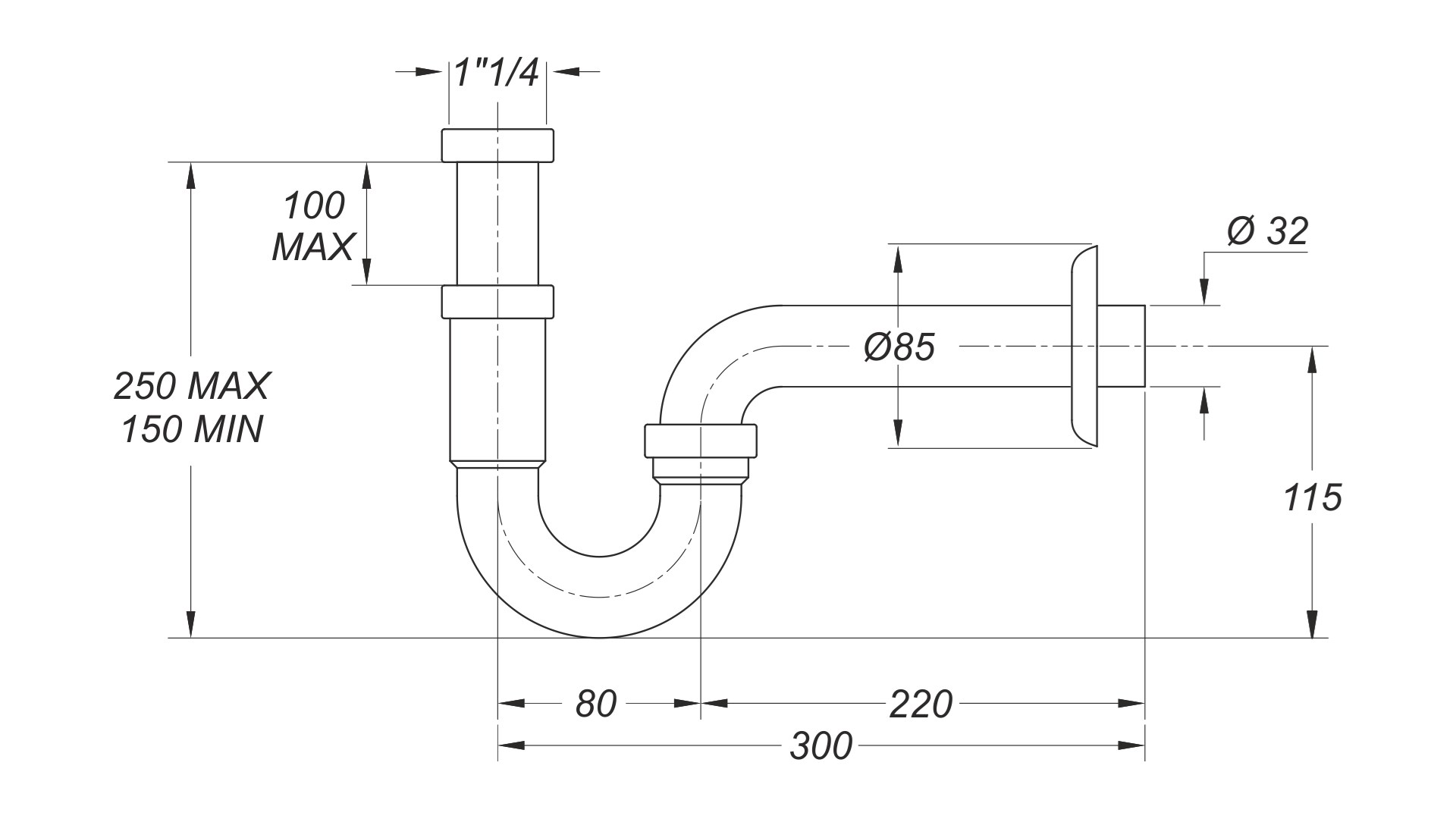 TUBULAR Washbasin stainless steel siphon By Bonomini